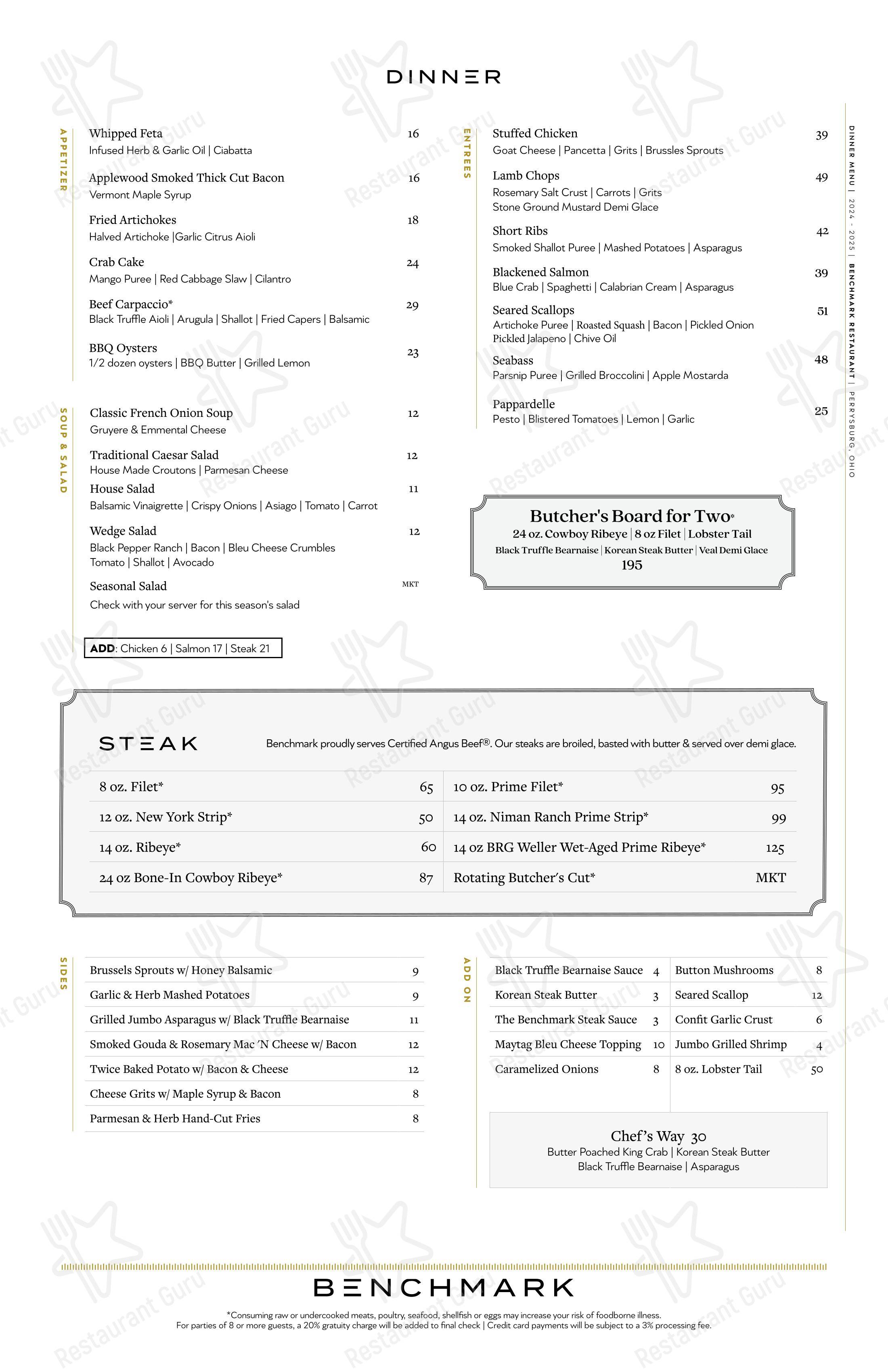 Menu at Benchmark Restaurant, Perrysburg