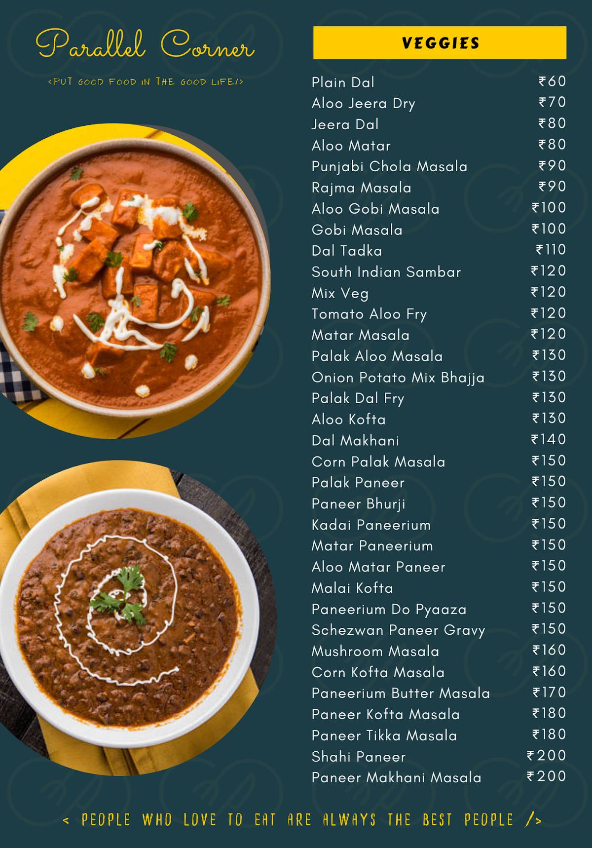 Menu at Parallel Corner, Bengaluru, Thanisandra Main Rd