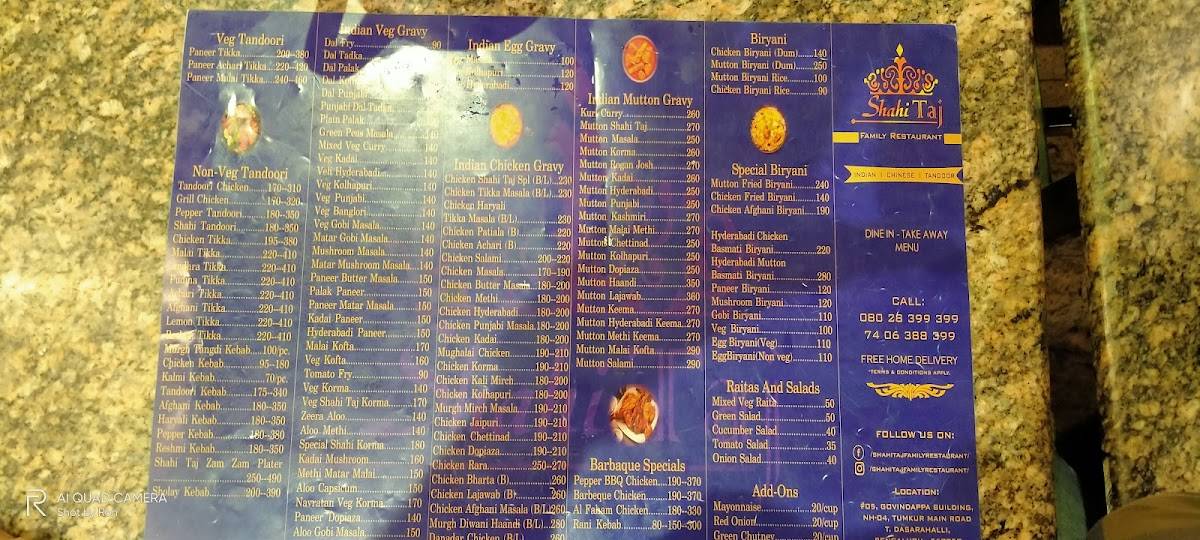 Menu at Shahi Taj Family Restaurant, Bengaluru, Nh-04