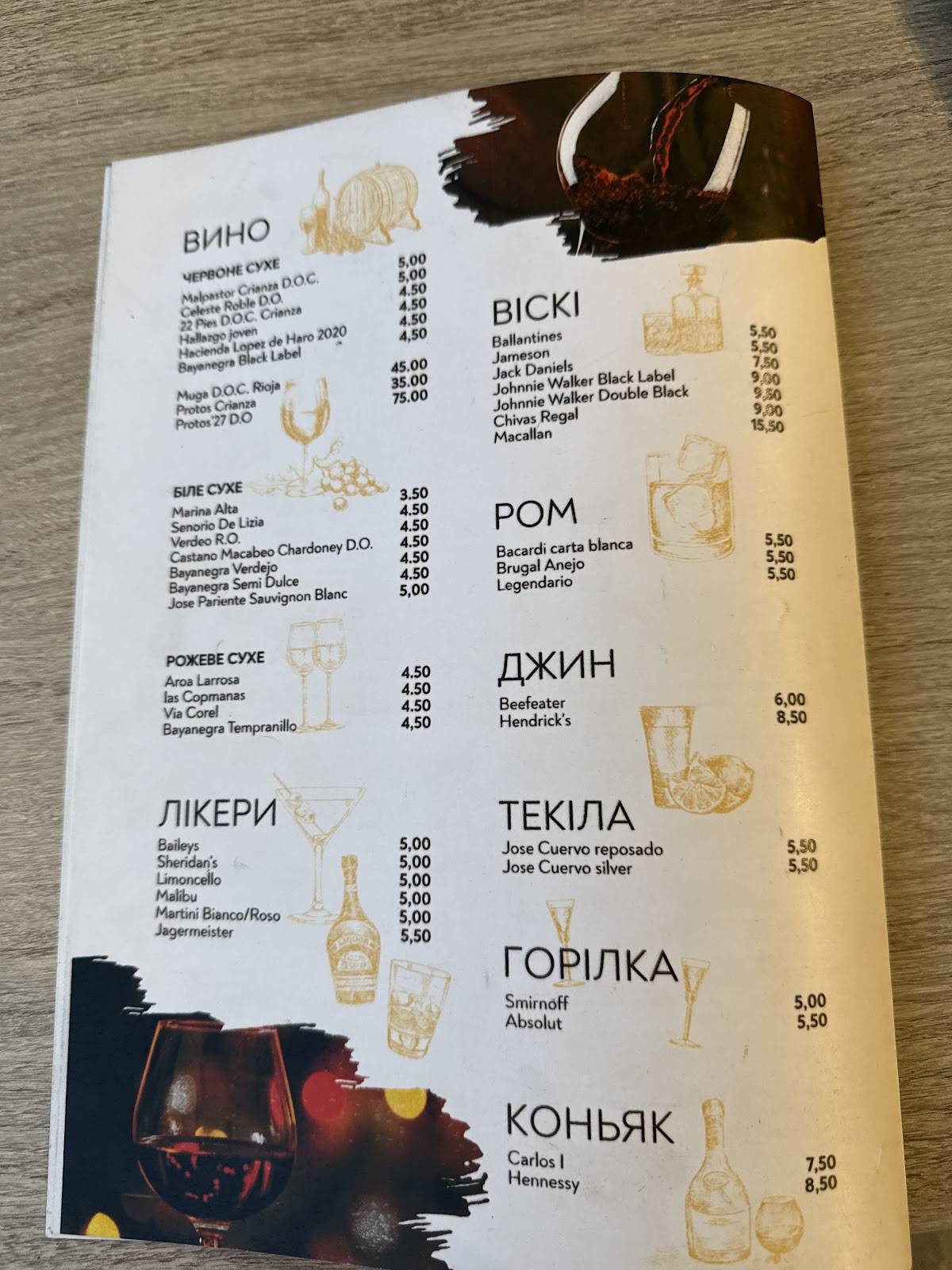 Menu at Cafe SOFi, Benidorm
