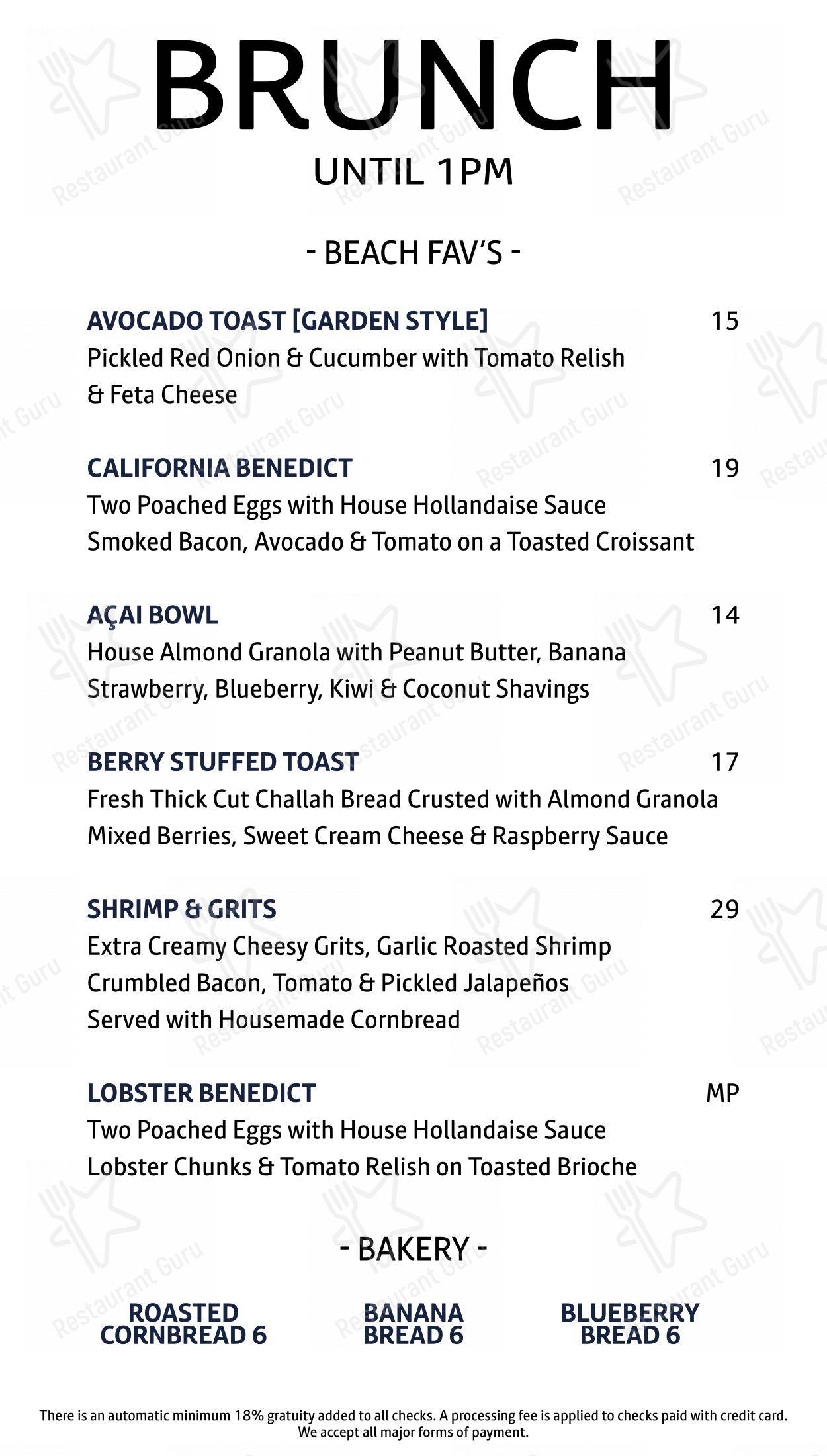 Menu at Benny's On The Beach - Pier pub & bar, Lake Worth