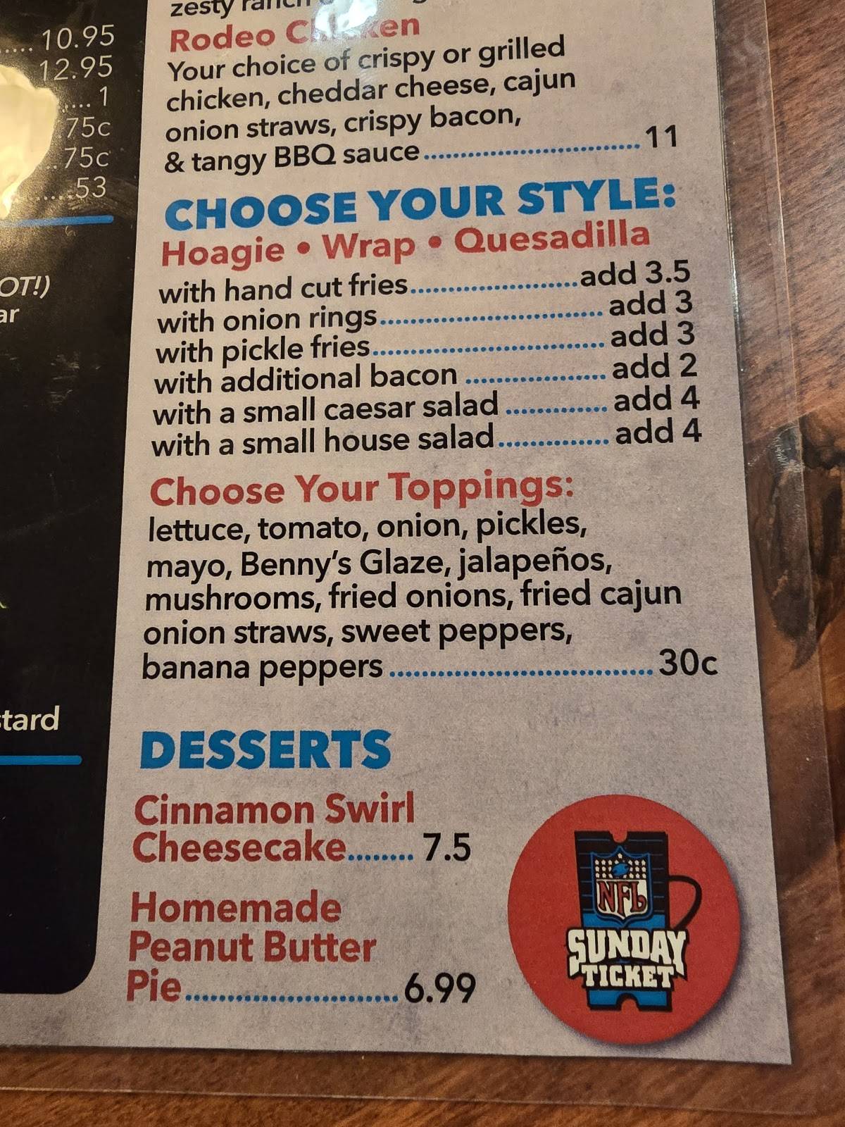 Menu at Benny's of Greenridge pizzeria, Scranton