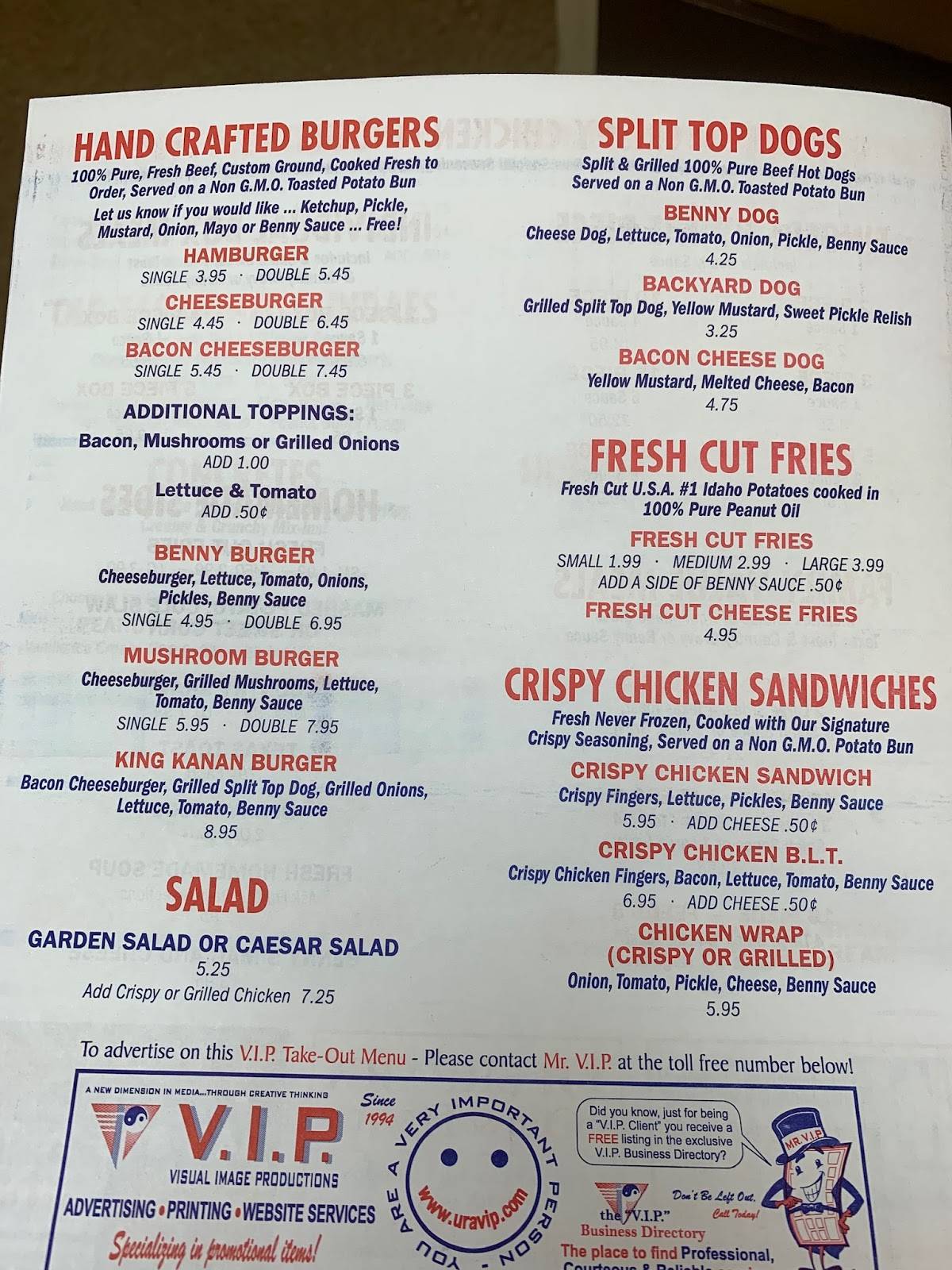 Menu at Ben's Fresh fast food, Port Jervis