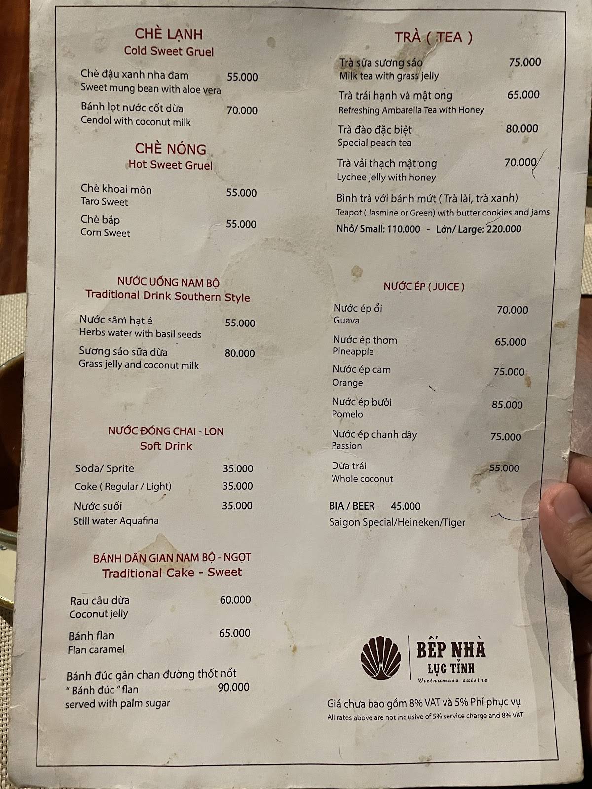 Menu at Bếp Nhà Lục Tỉnh restaurant, Ho Chi Minh City