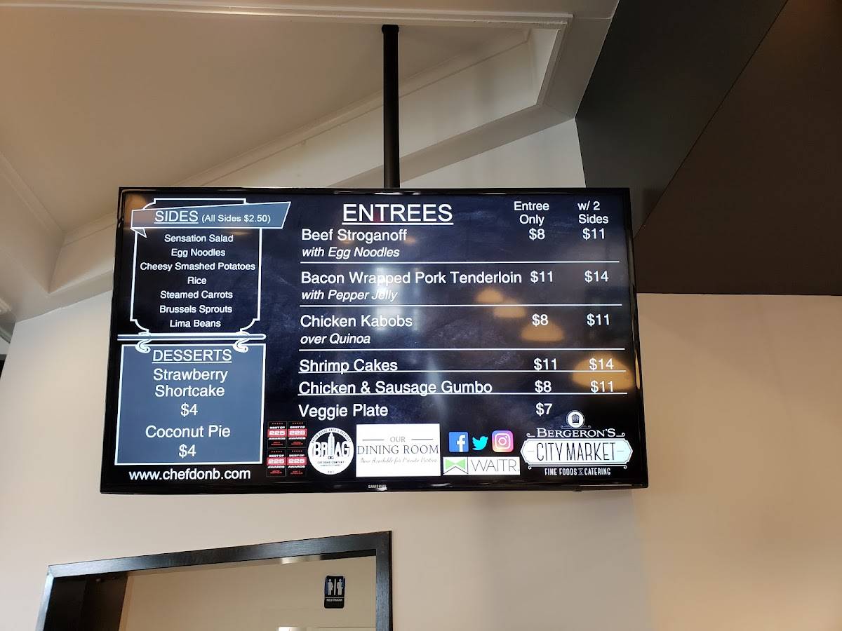 Menu at Bergeron's City Market cafeteria, Baton Rouge, Jefferson Hwy