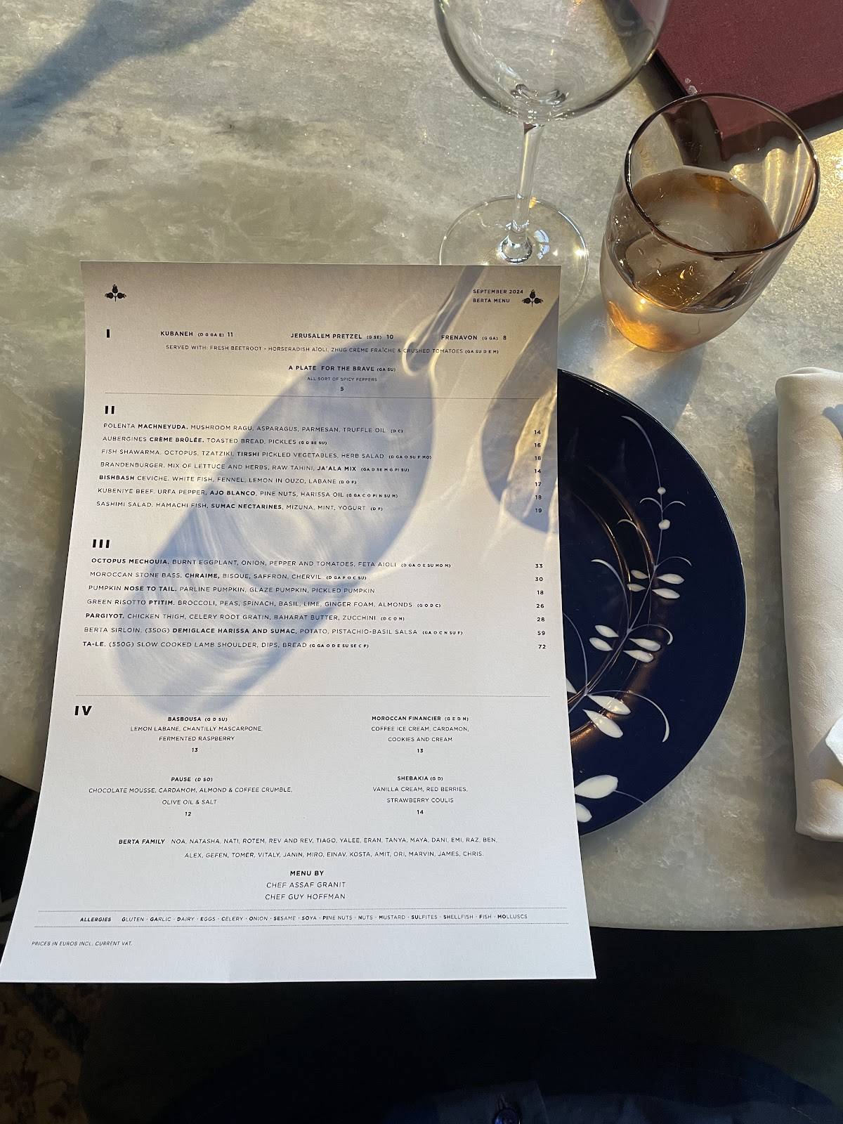 Speisekarte von Berta restaurant, Berlin, Stresemannstraße 99