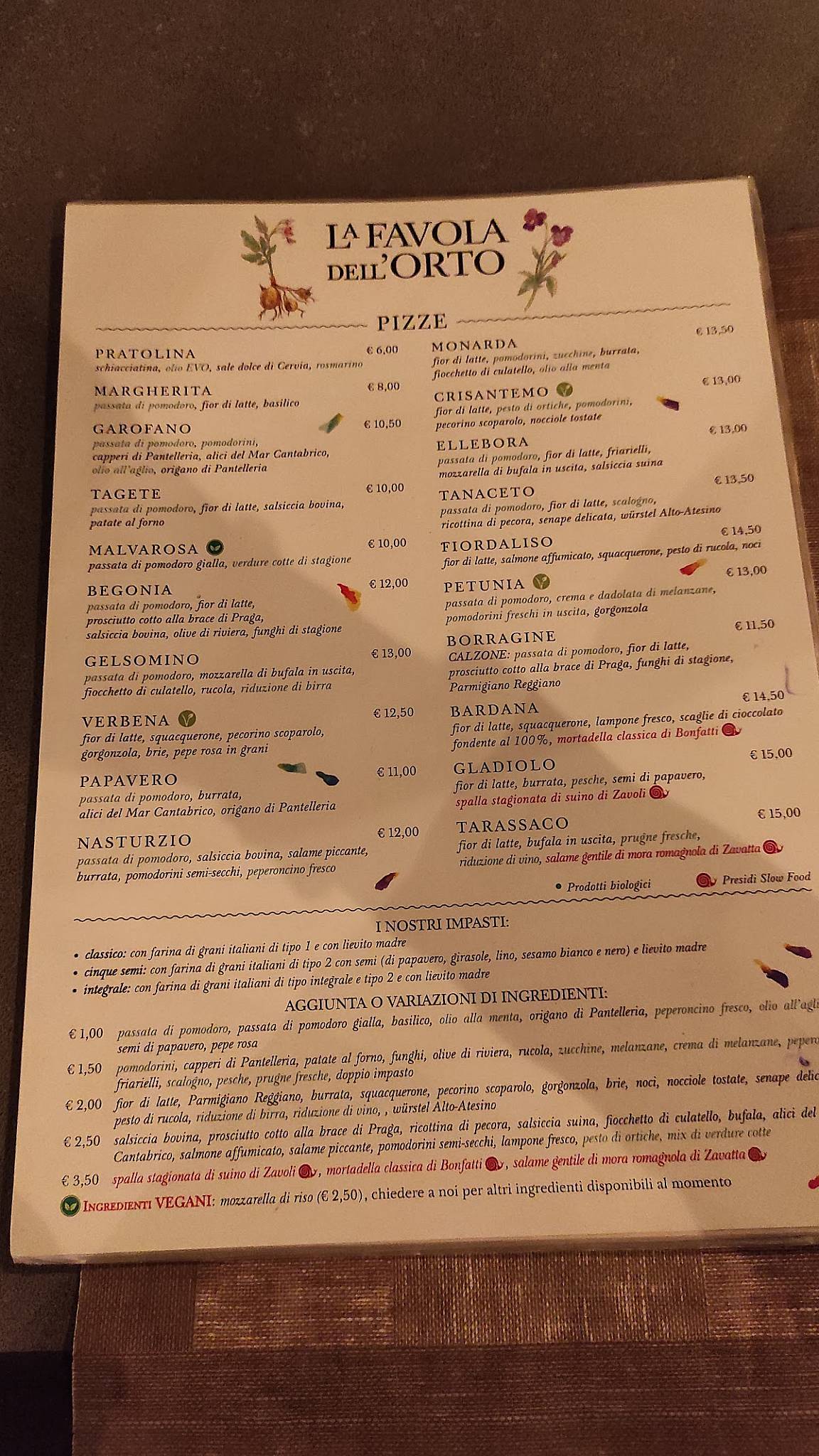 Menu da La favola dell'orto ristorante, Bertinoro