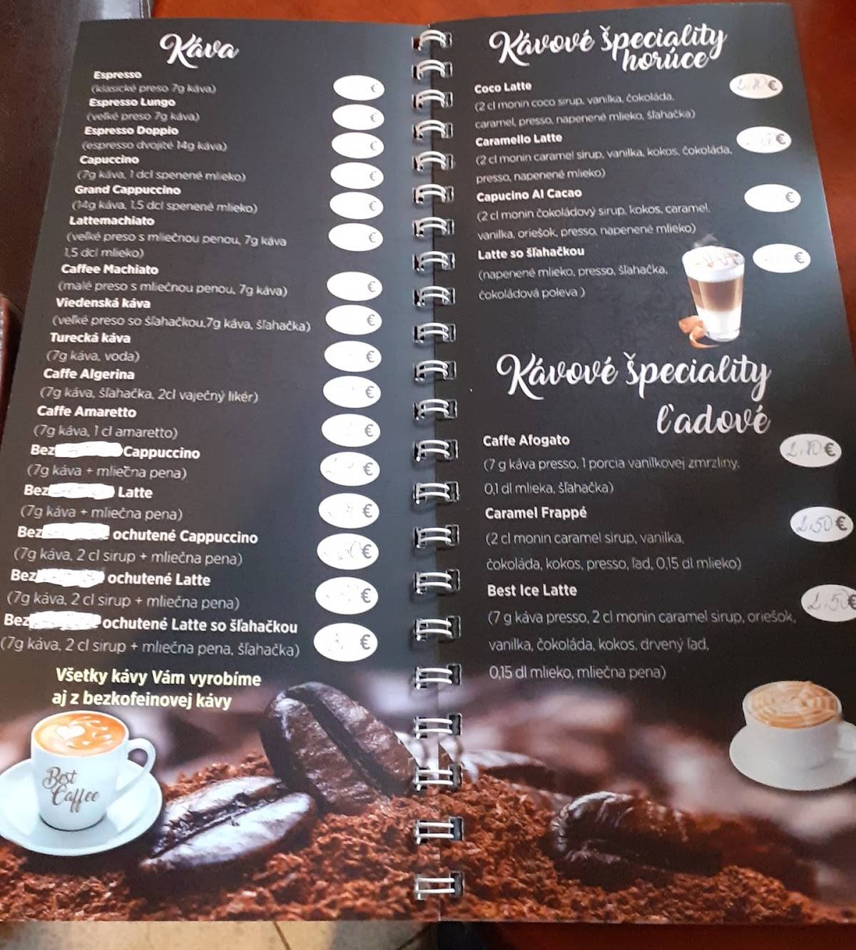 Menu at Best Caffe cafe, Komárno