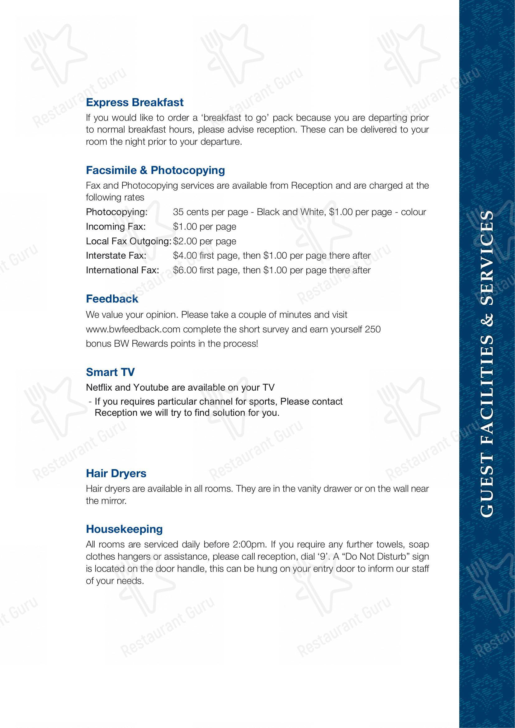 Menu at The Reflections restaurant, Attwood