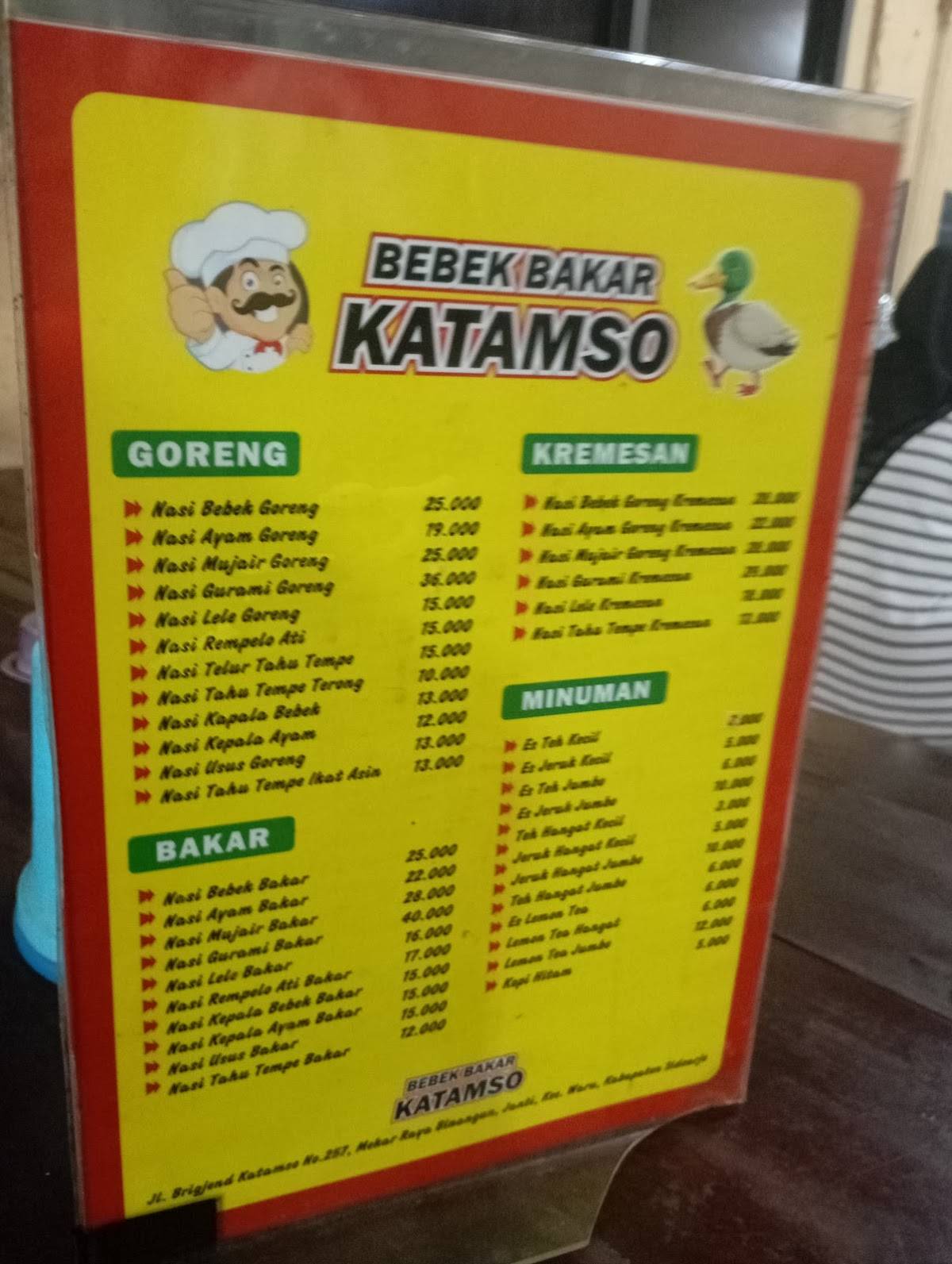 Menu at Bebek Bakar Katamso restaurant, Betro