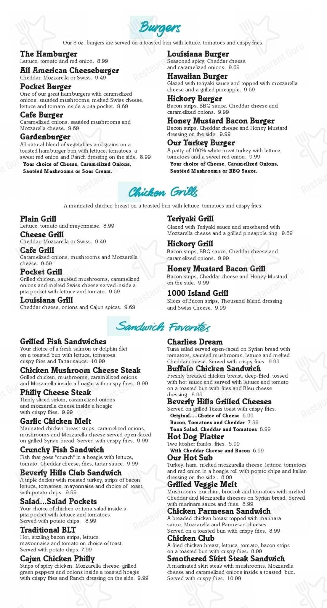 Menu at Beverly Hills Cafe, Davie, Cleary Blvd