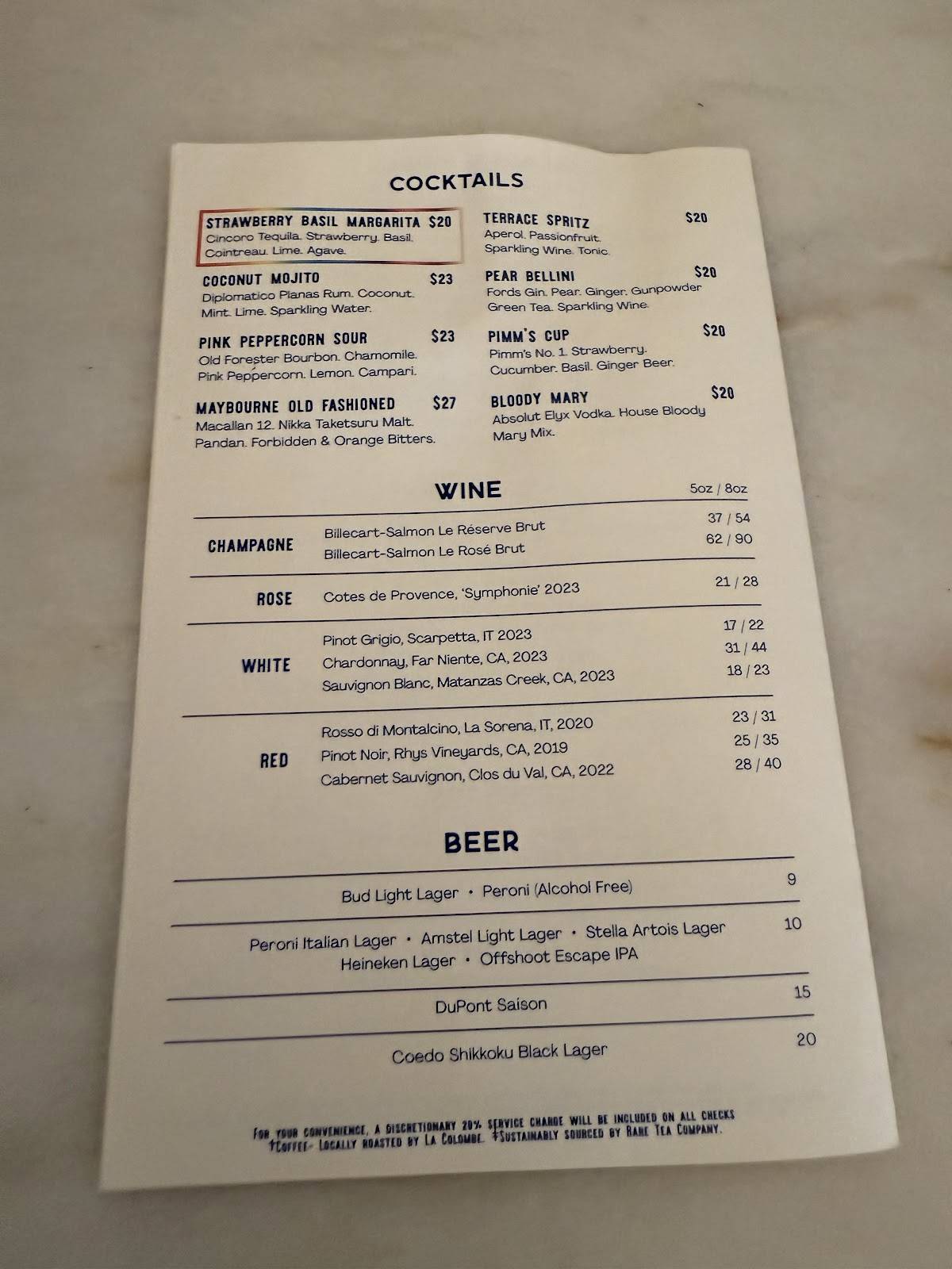 Menu at The Maybourne Cafe, Beverly Hills