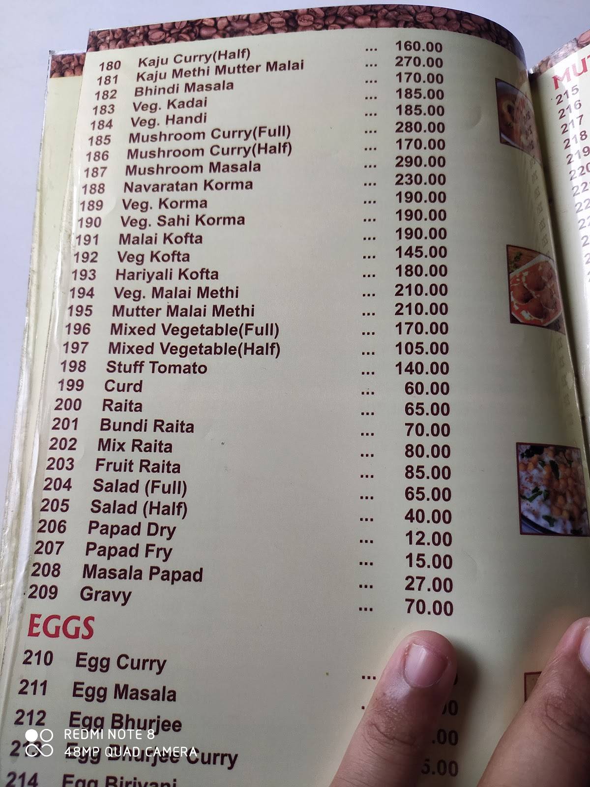Menu at Indian Coffee House, Bhopal, Sanchi Complex