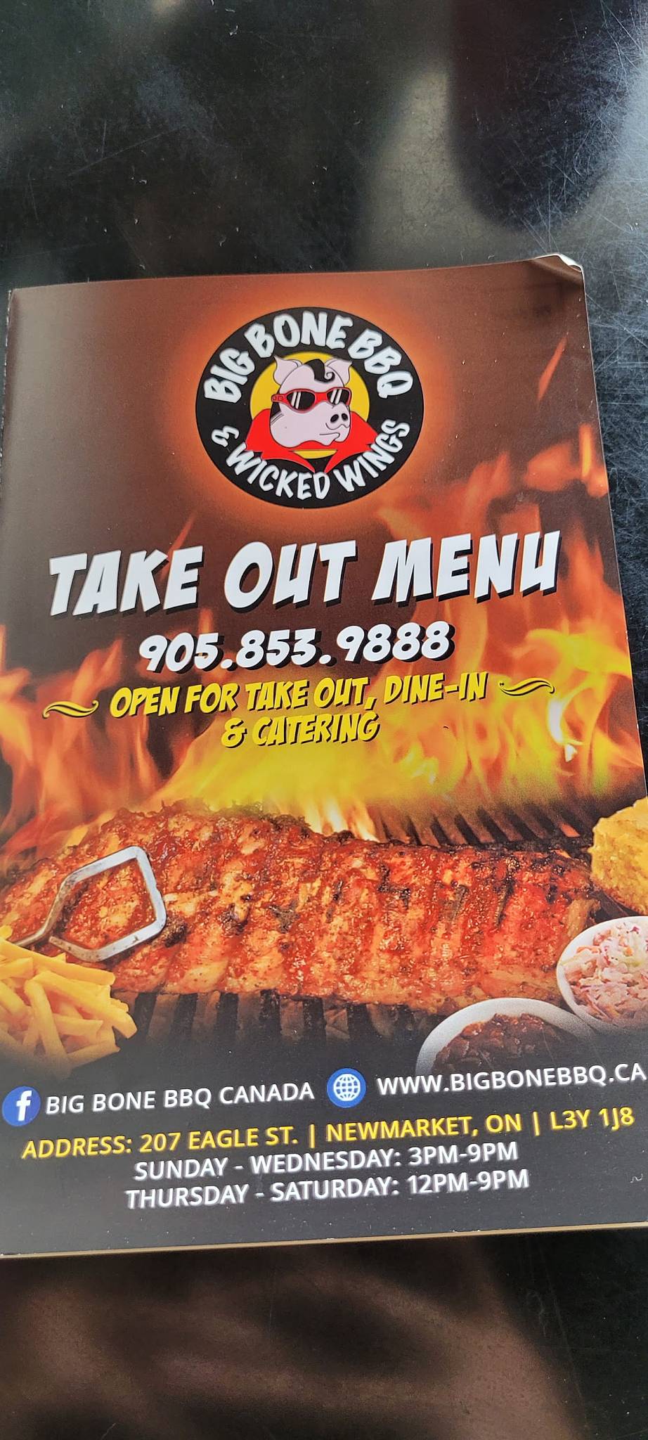 Menu at Big Bone BBQ, Newmarket