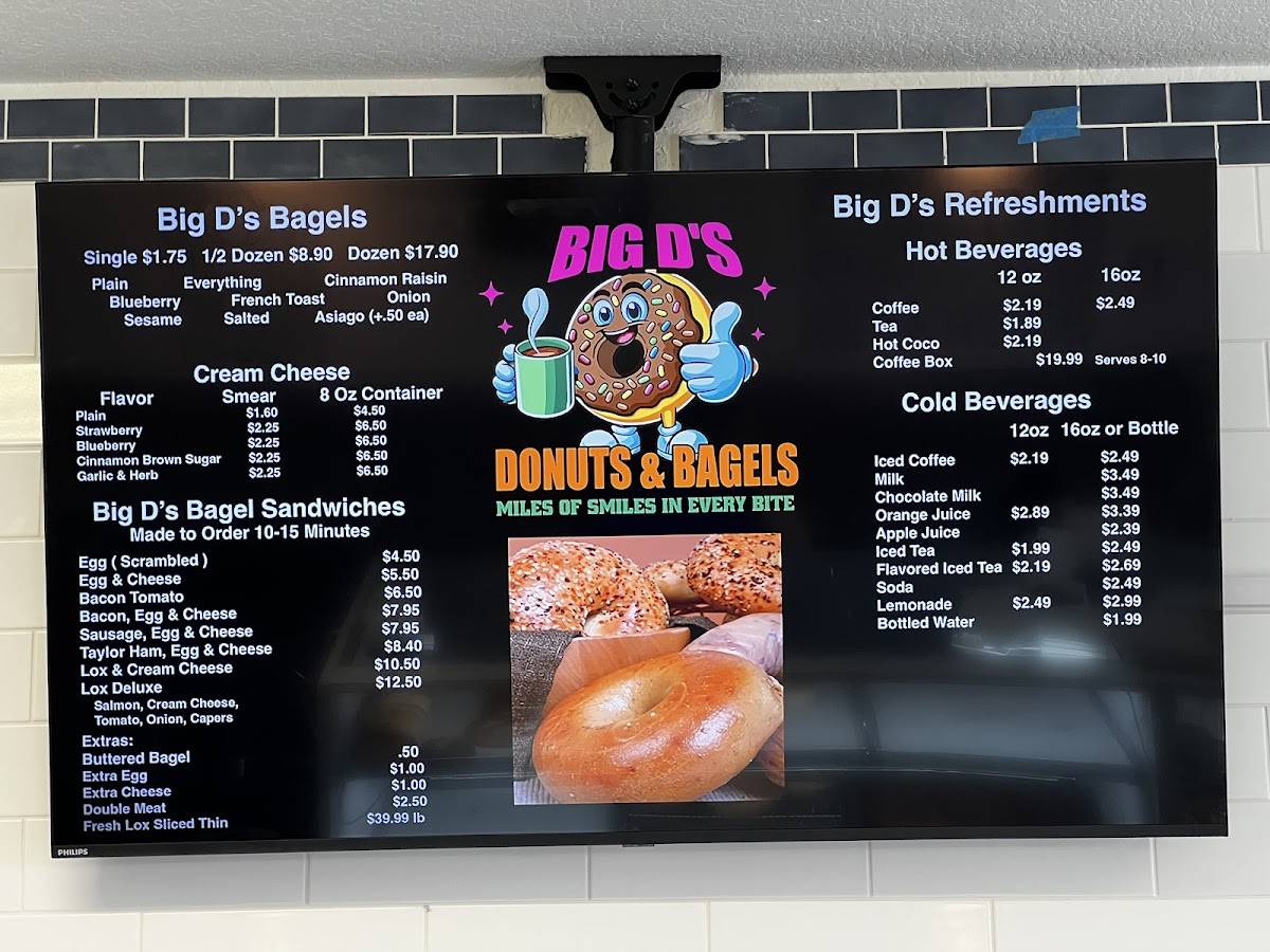 Menu at Big D's Donuts & Bagels restaurant, Port Charlotte