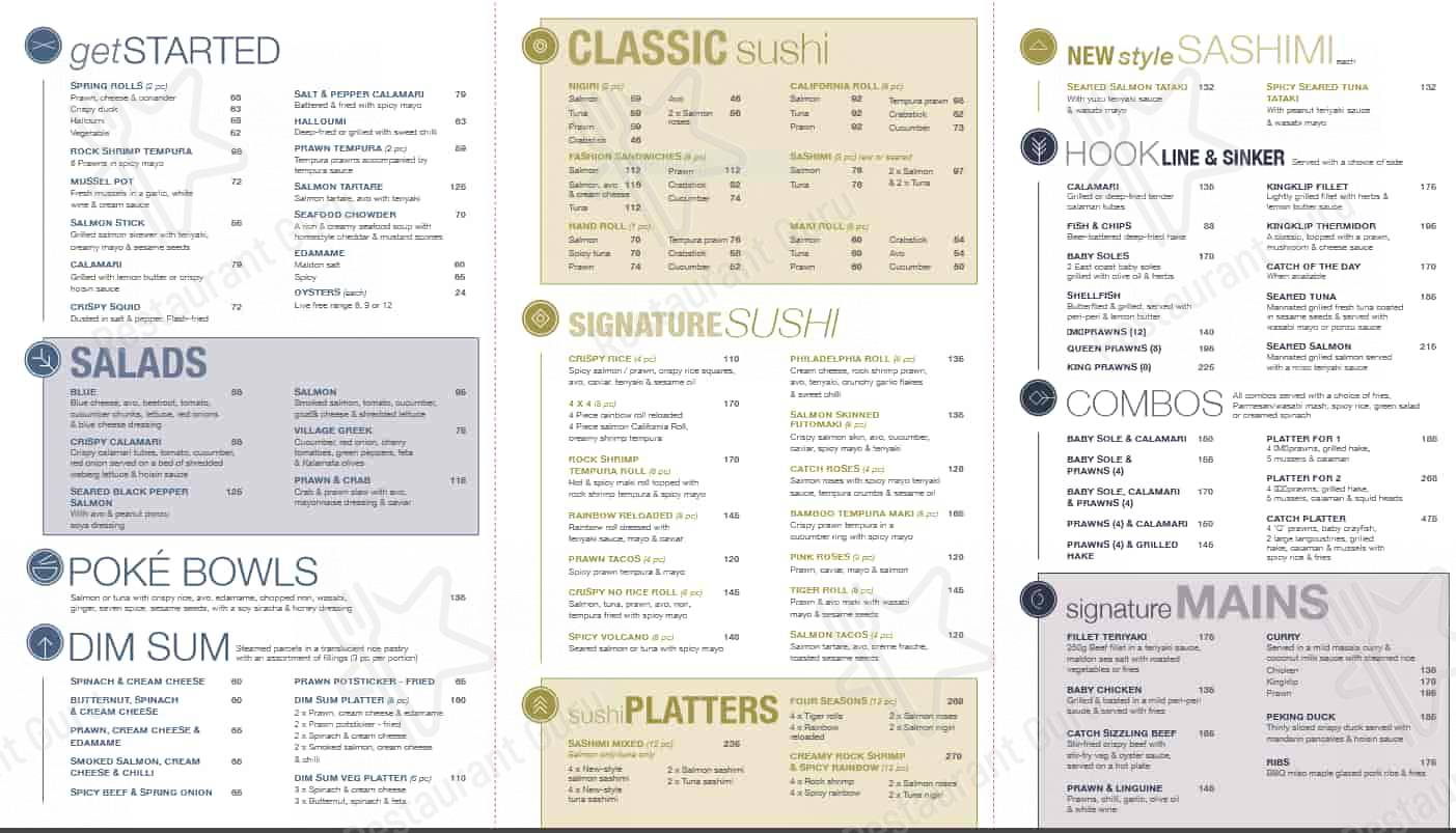 Menu at Big Fish restaurant, Umhlanga