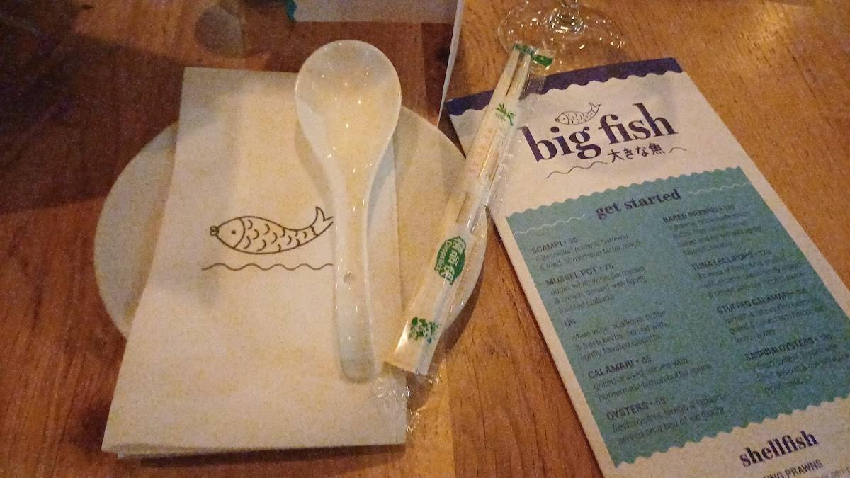 Menu at Big Fish restaurant, Umhlanga