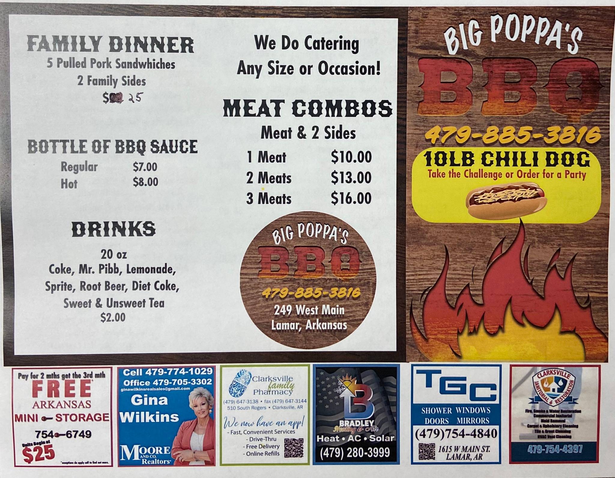 Menu at Big Poppa's BBQ, Lamar