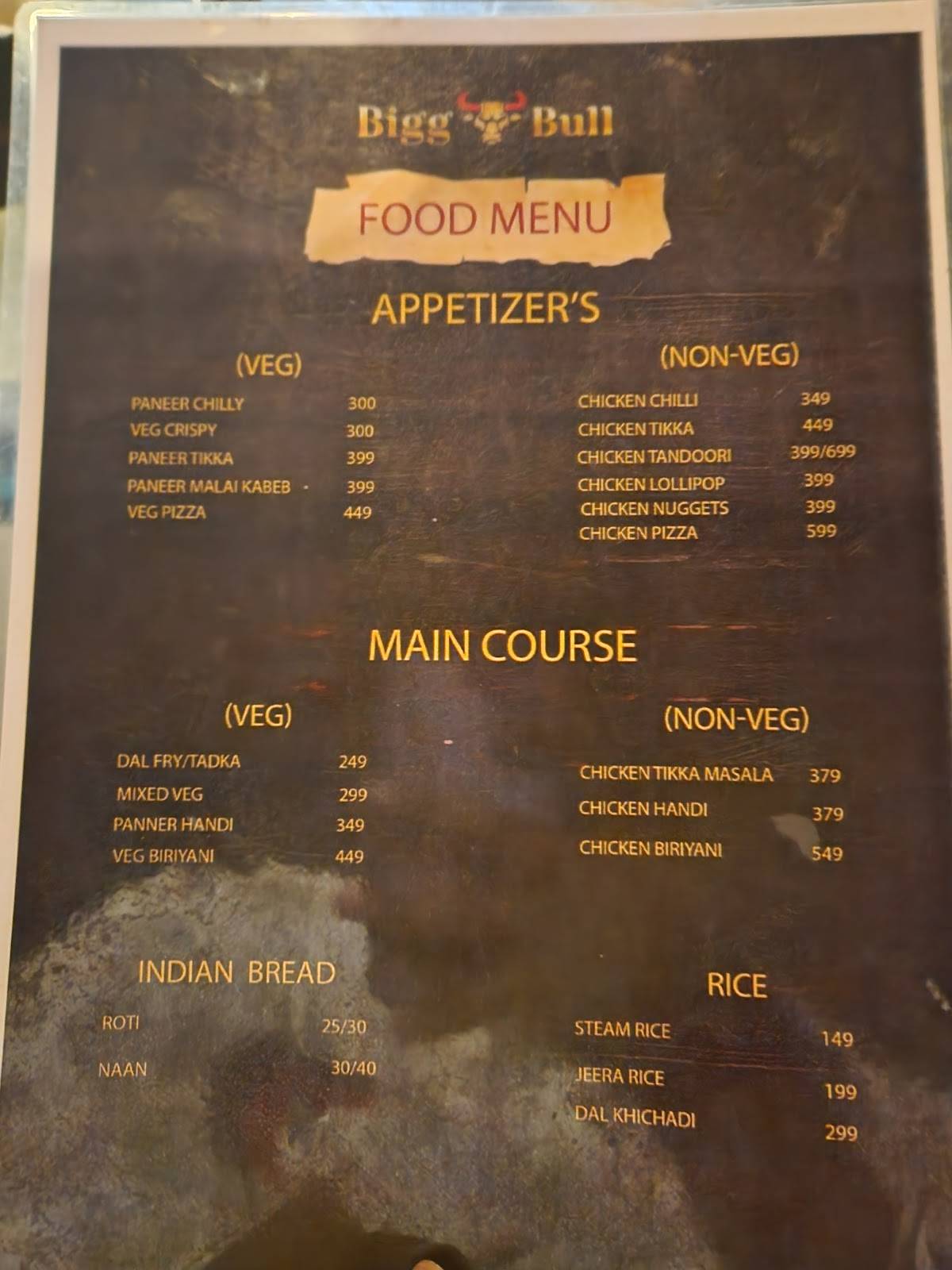 Menu at Bigg Bull The Luxury Club, Pune