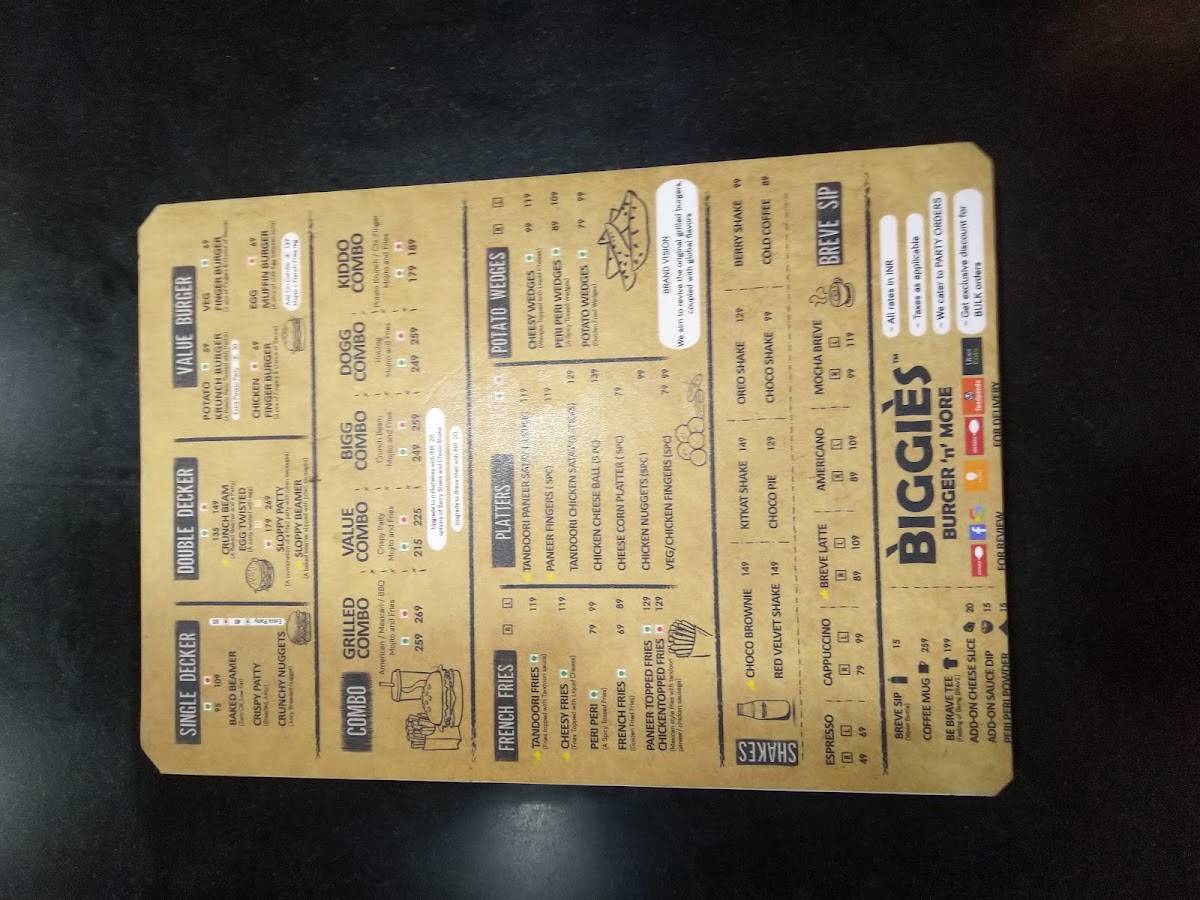 Menu at Biggies Burger : Indiranagar, Bengaluru, G J Complex