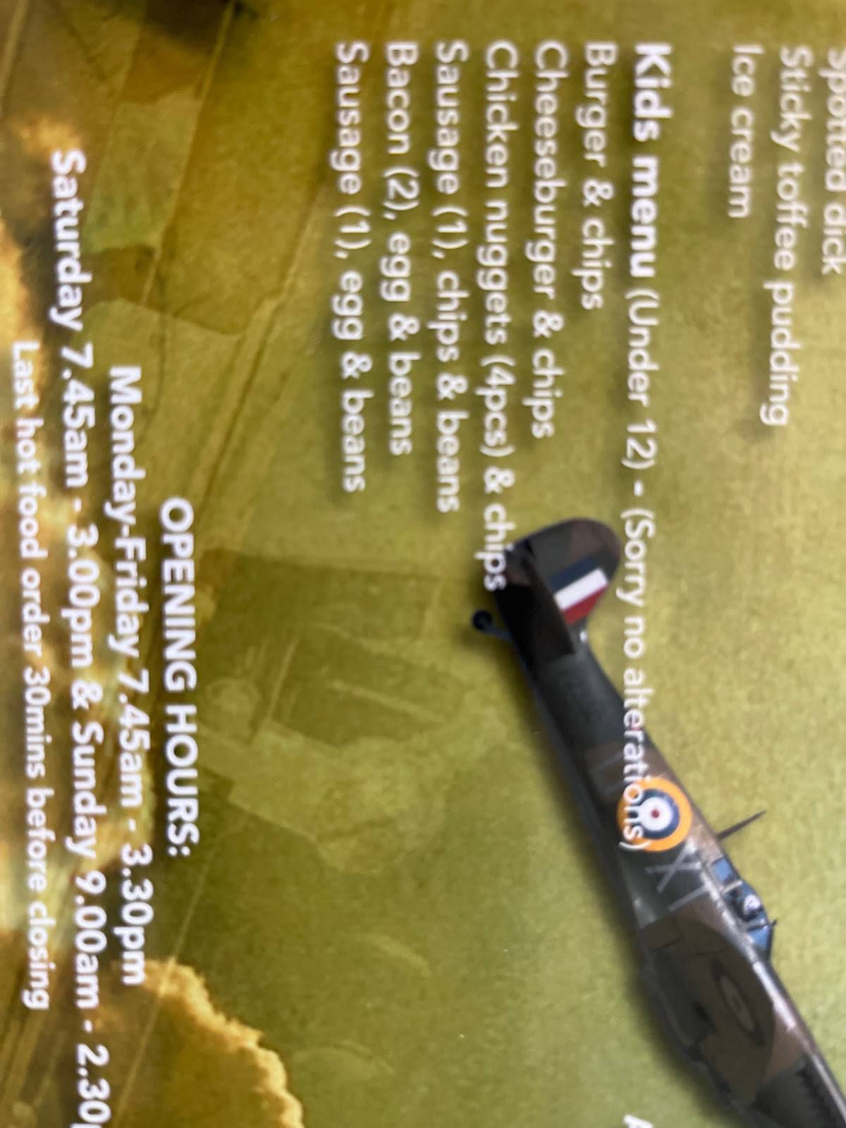 Menu at Spitfire Cafe, Biggin Hill