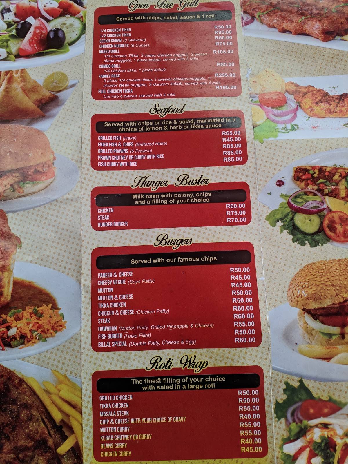 Menu at Billal Cuisine North Beach Branch restaurant, Durban