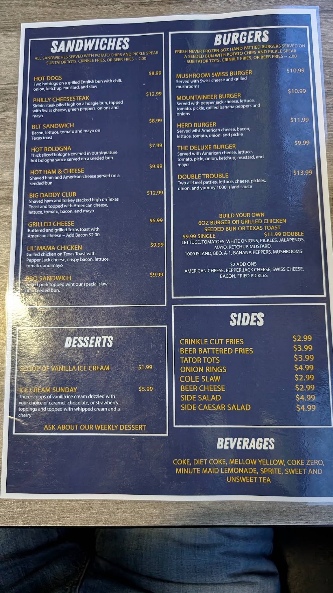 Menu at Billy Sunday's Sports Grill pub & bar, Hurricane
