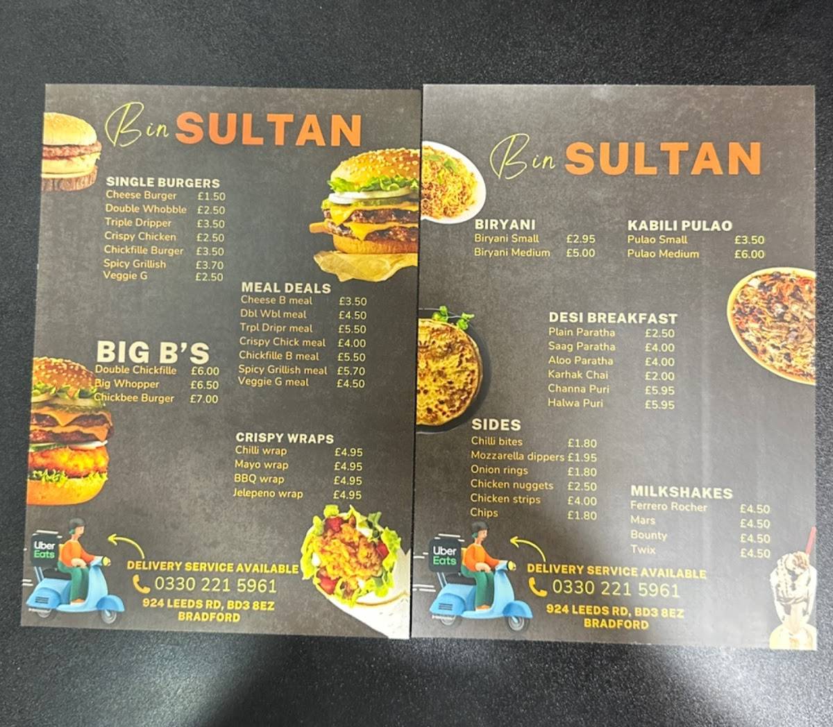 Menu at Bin Sultan restaurant, Bradford