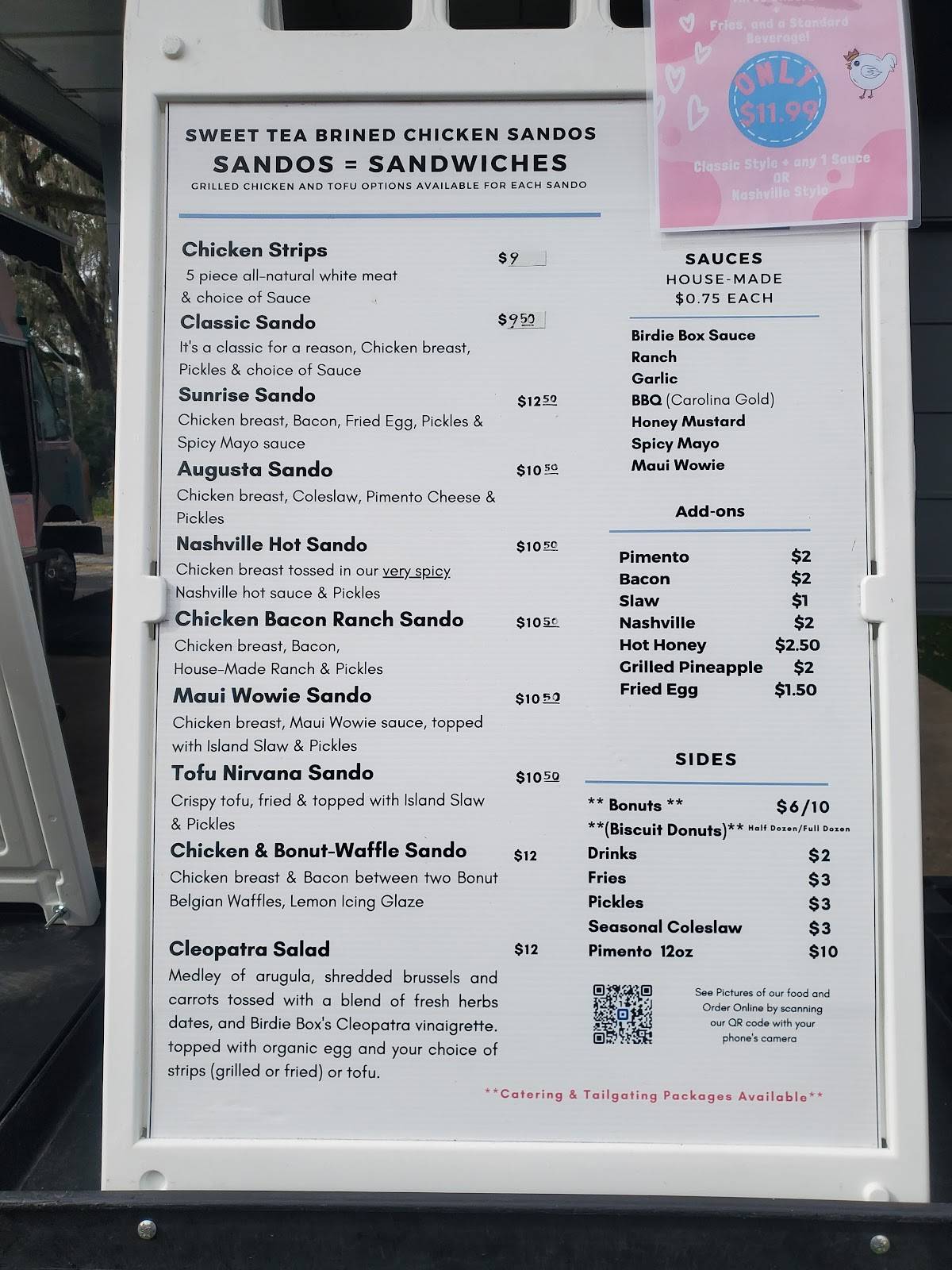 Menu at Birdie Box Sando restaurant, Gainesville