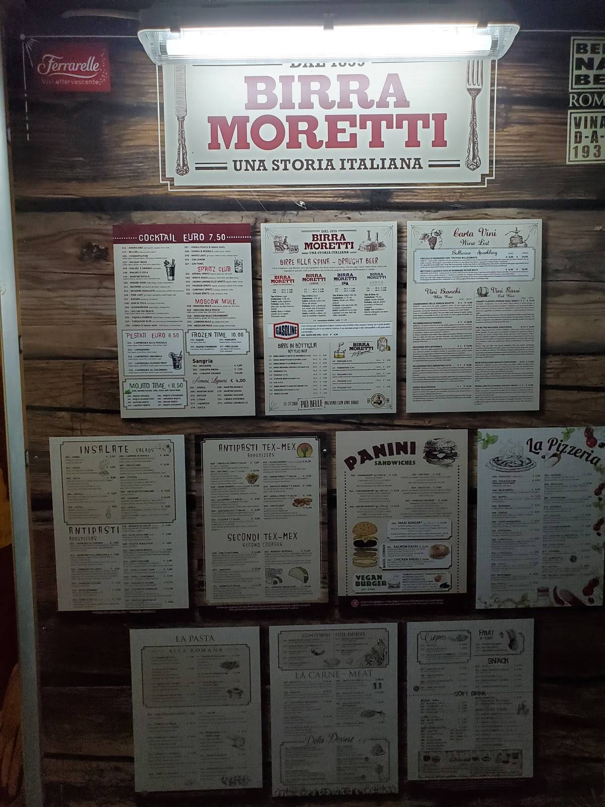 Menu da Birra Moretti ristorante, Roma, Unnamed Road