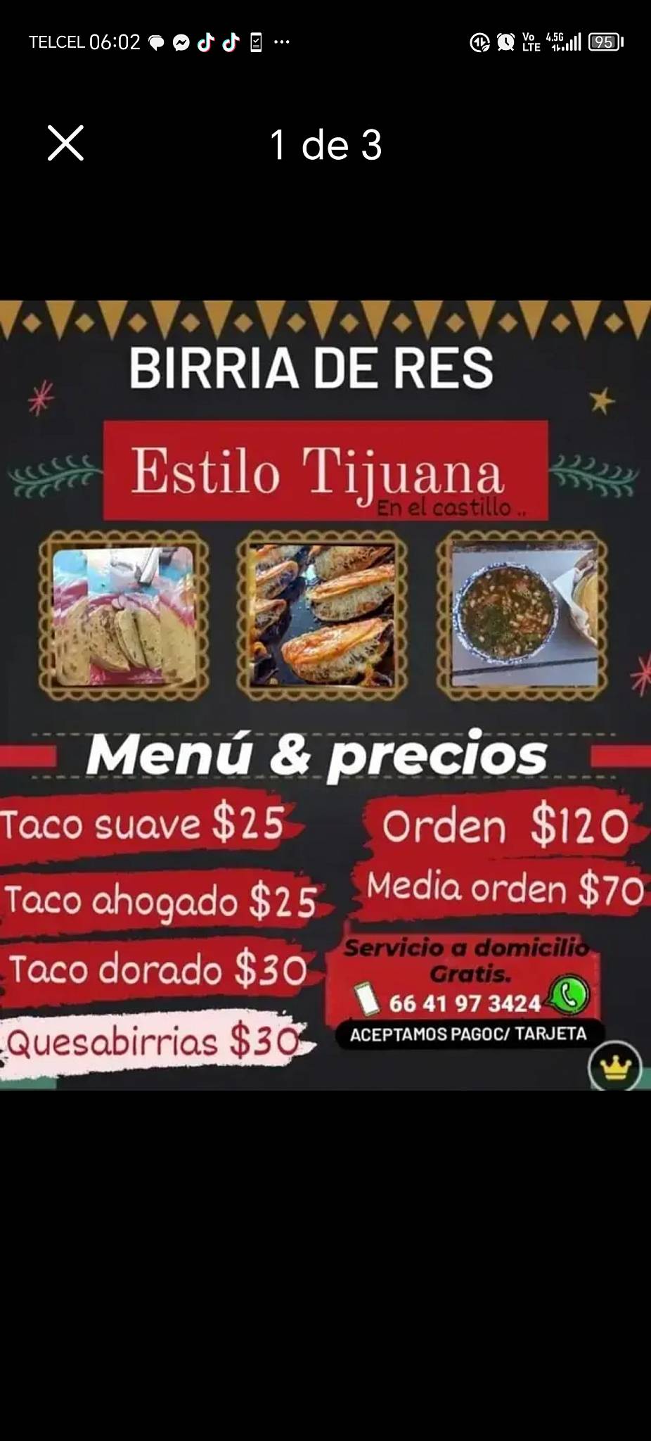 Carta del restaurante Birria del res estilo tijuana LAIDO, Mazatlán