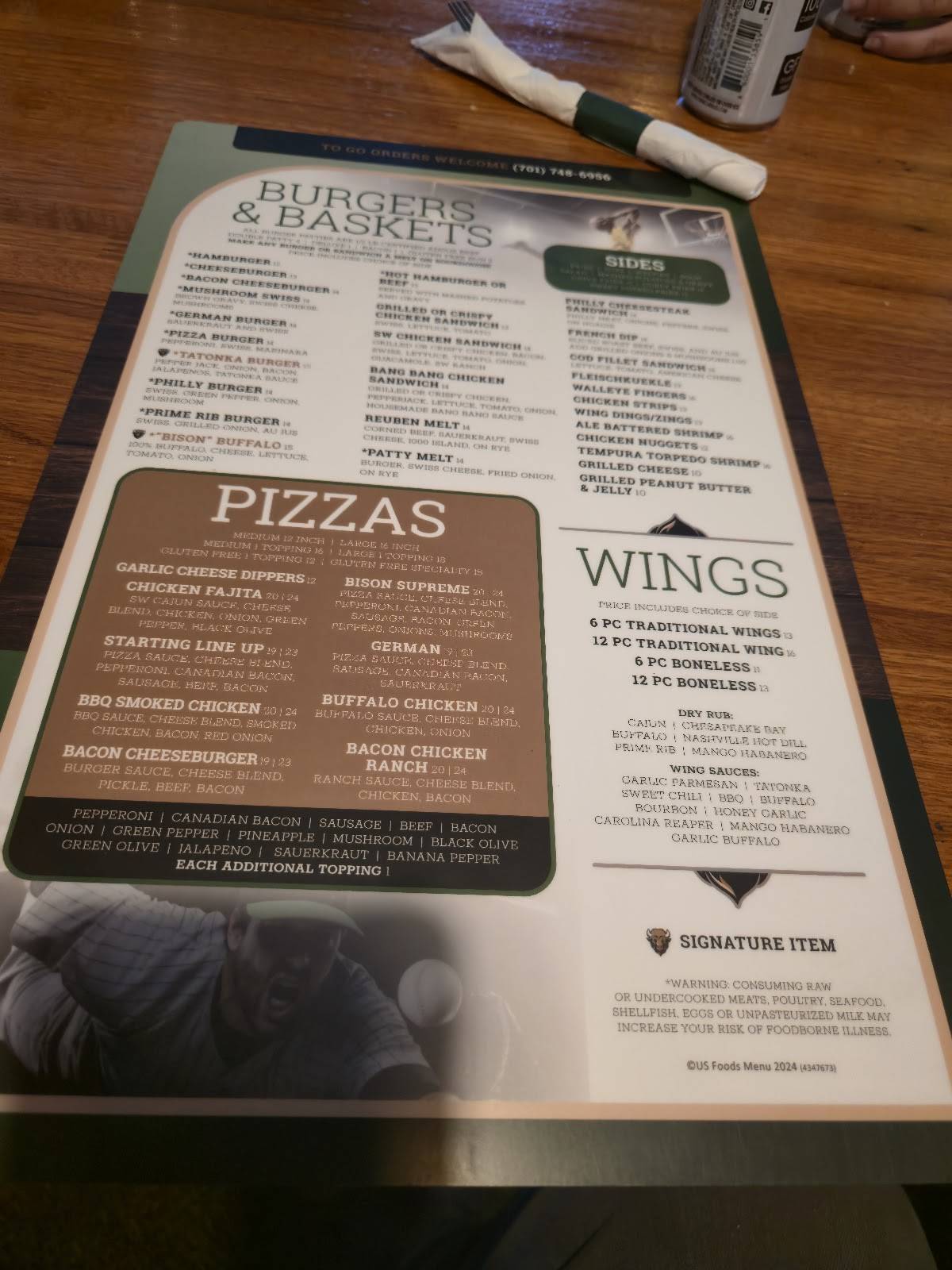 Menu at Bison Sports Bar, Hazen, 604 7th St NE