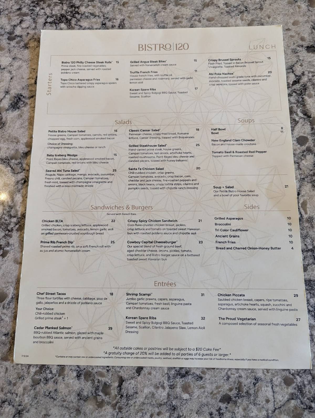 Menu at Bistro 120 restaurant, Oakdale