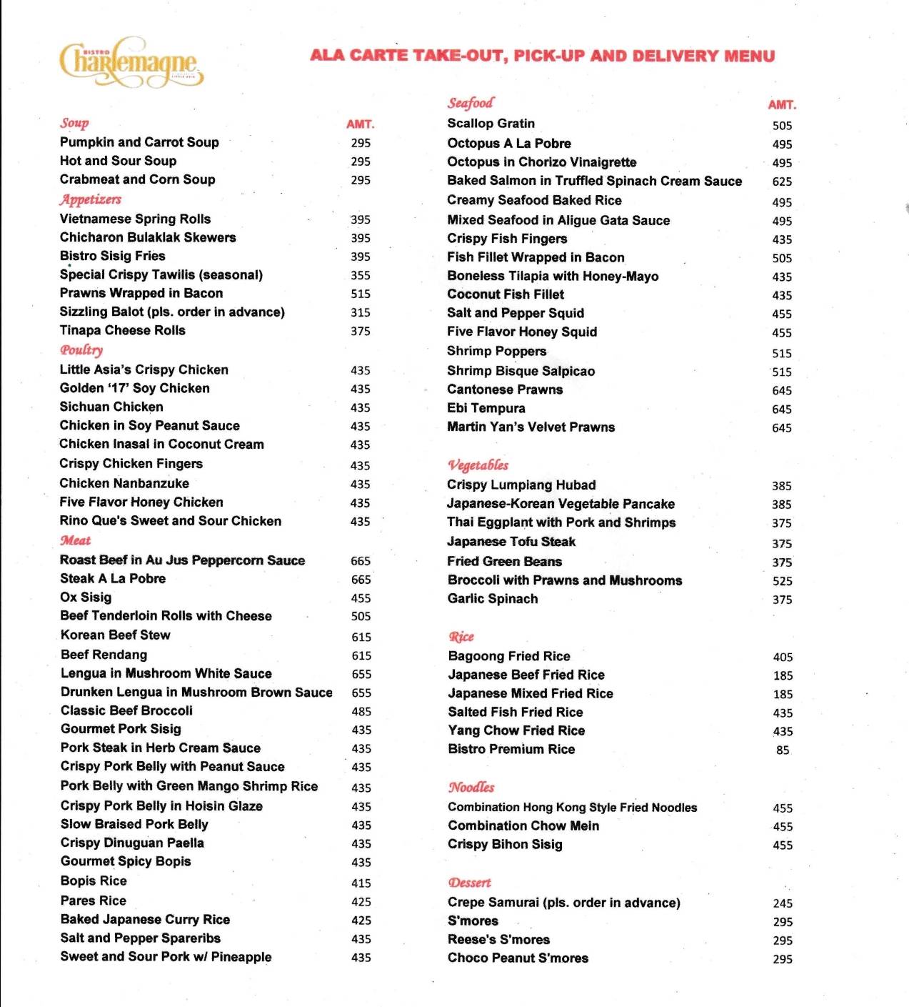 Menu at Bistro Charlemagne restaurant, Santa Rosa, Ayala Malls Solenad ...