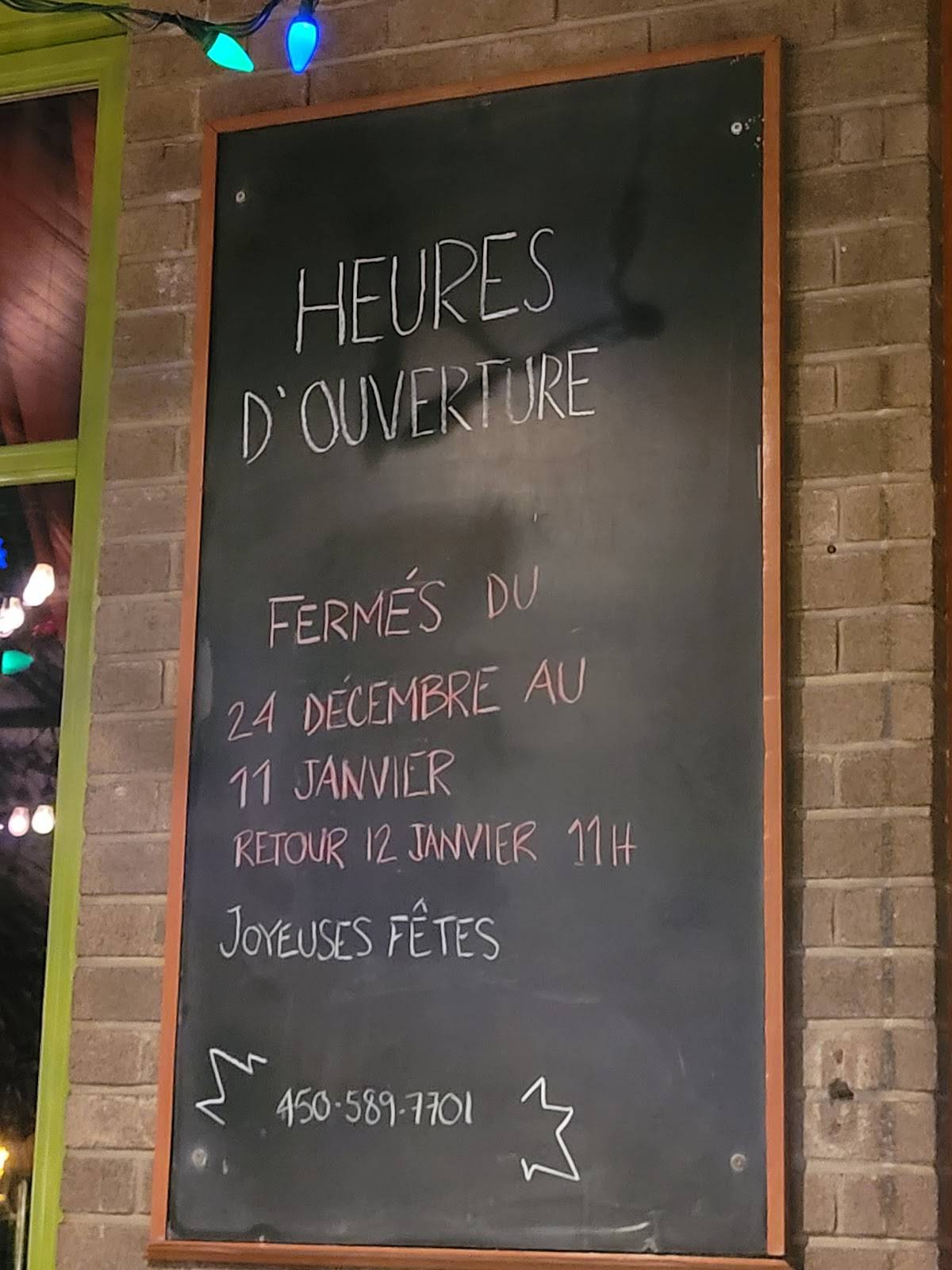 Menu au Bistro L'Ange Cornu restaurant, L'Assomption