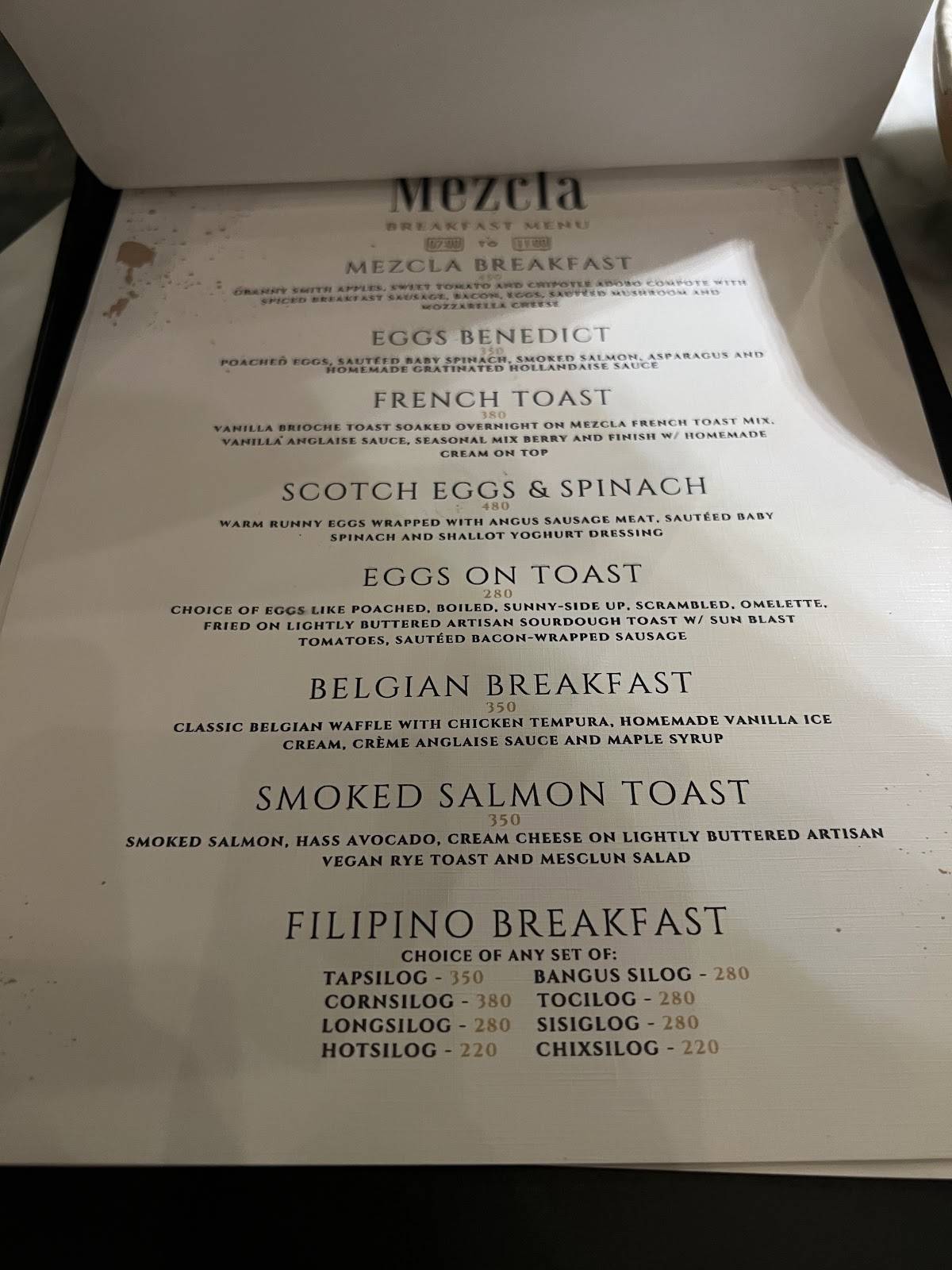 Menu at Bistro Mezcla restaurant, Iloilo City