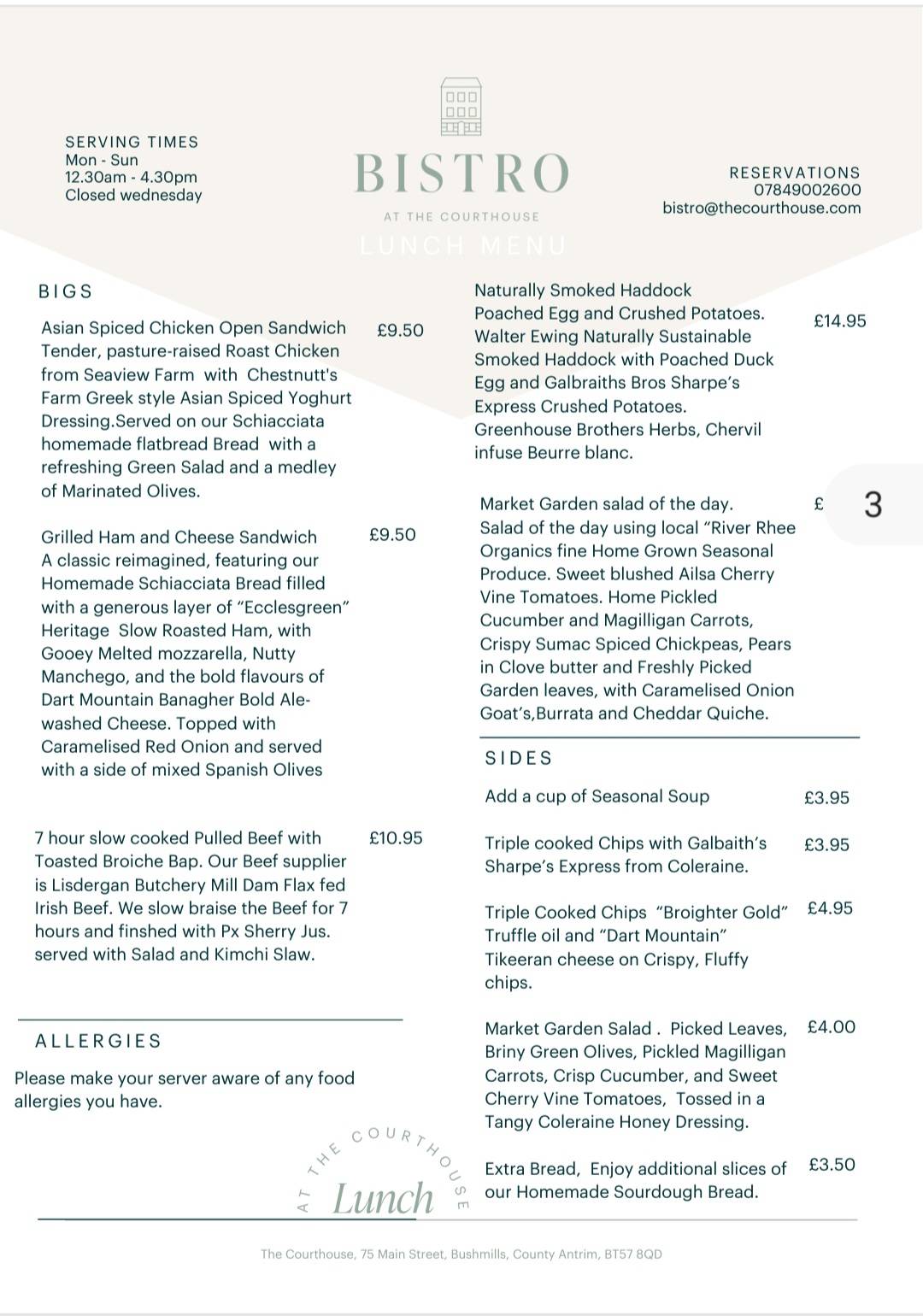 Menu at Bistro at the Courthouse pub & bar, Portrush