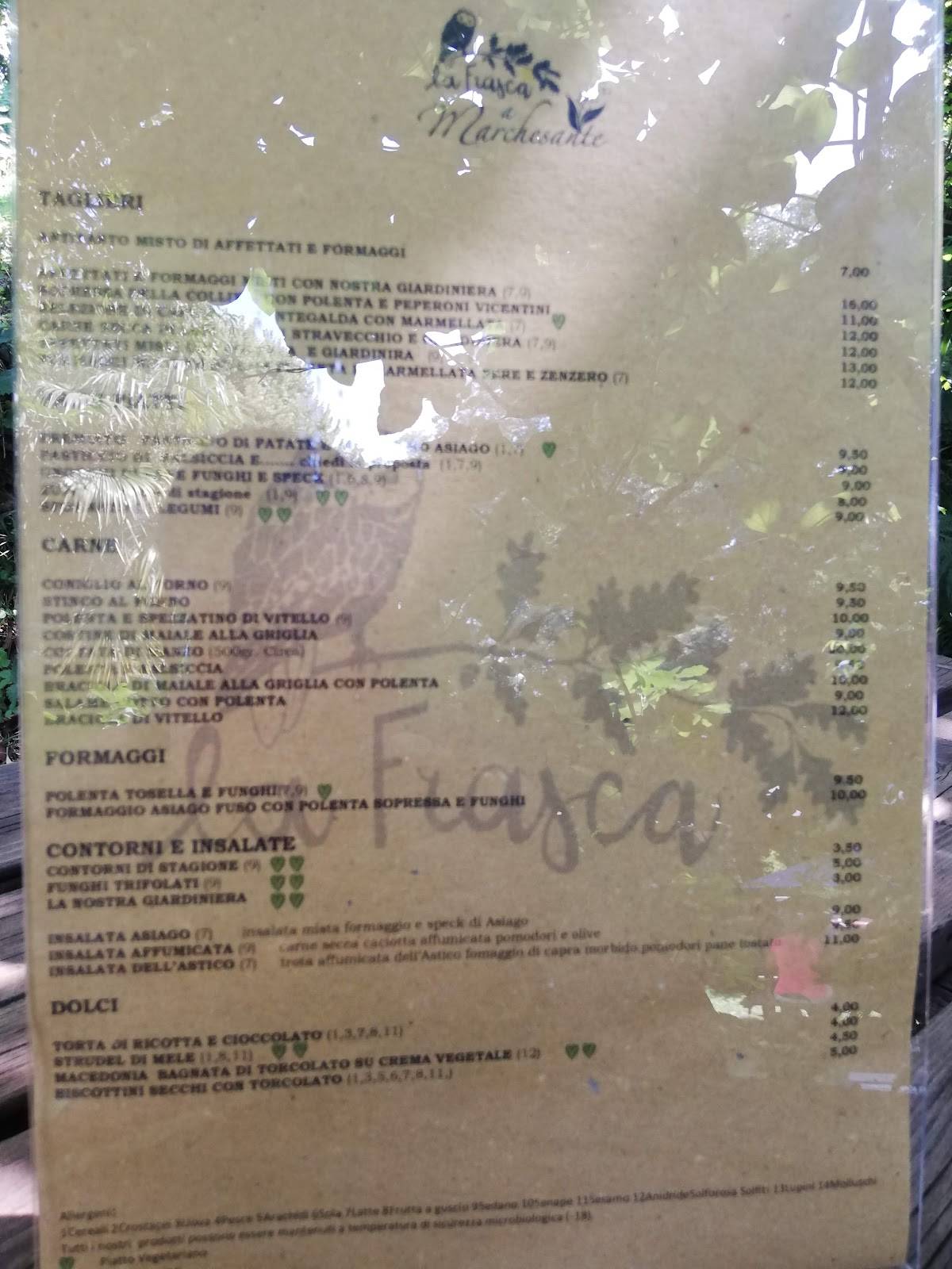 Menu da La Frasca - vino e cucina ristorante, Bivio Costa