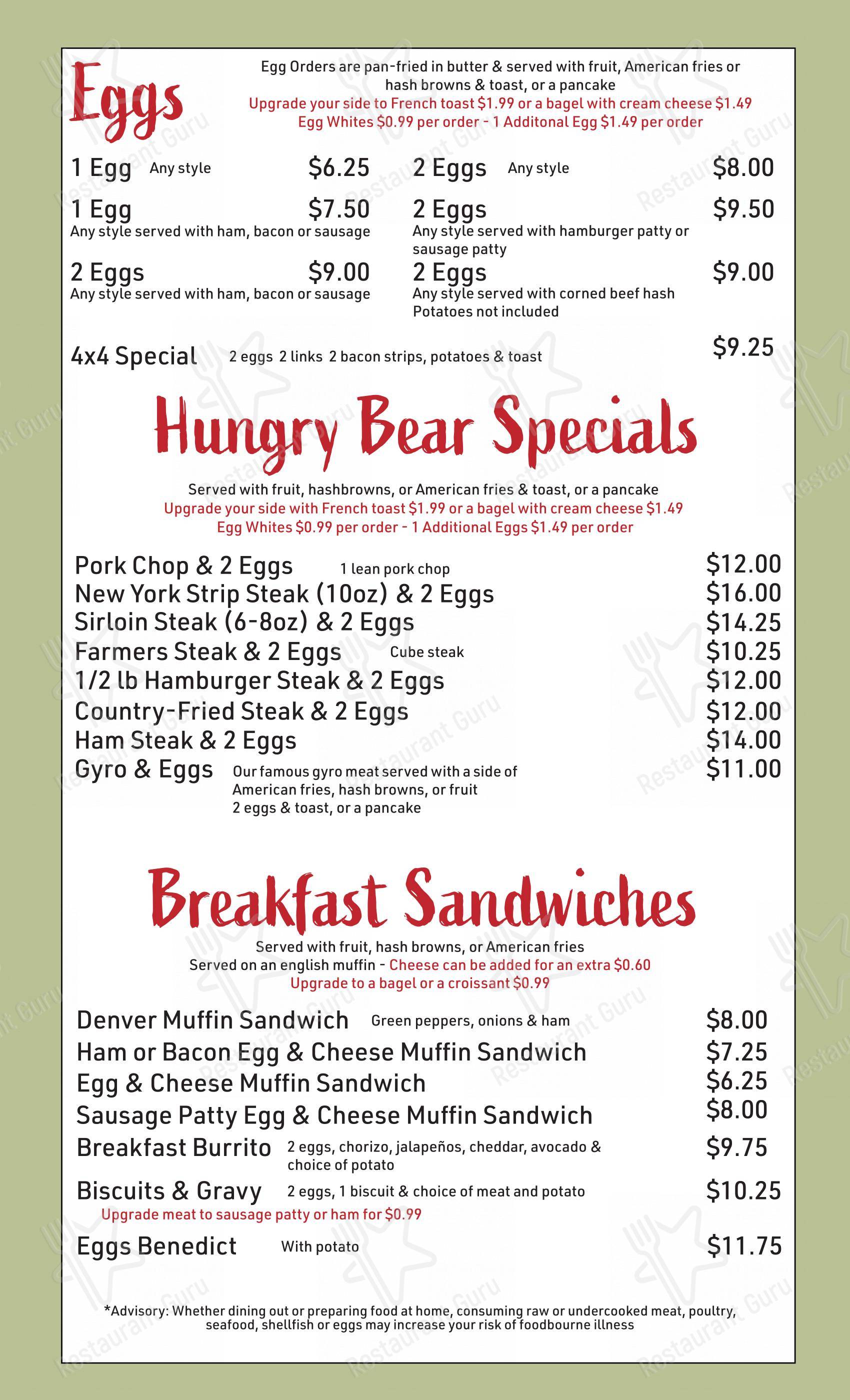 Menu at Black Bear Family Restaurant, Appleton