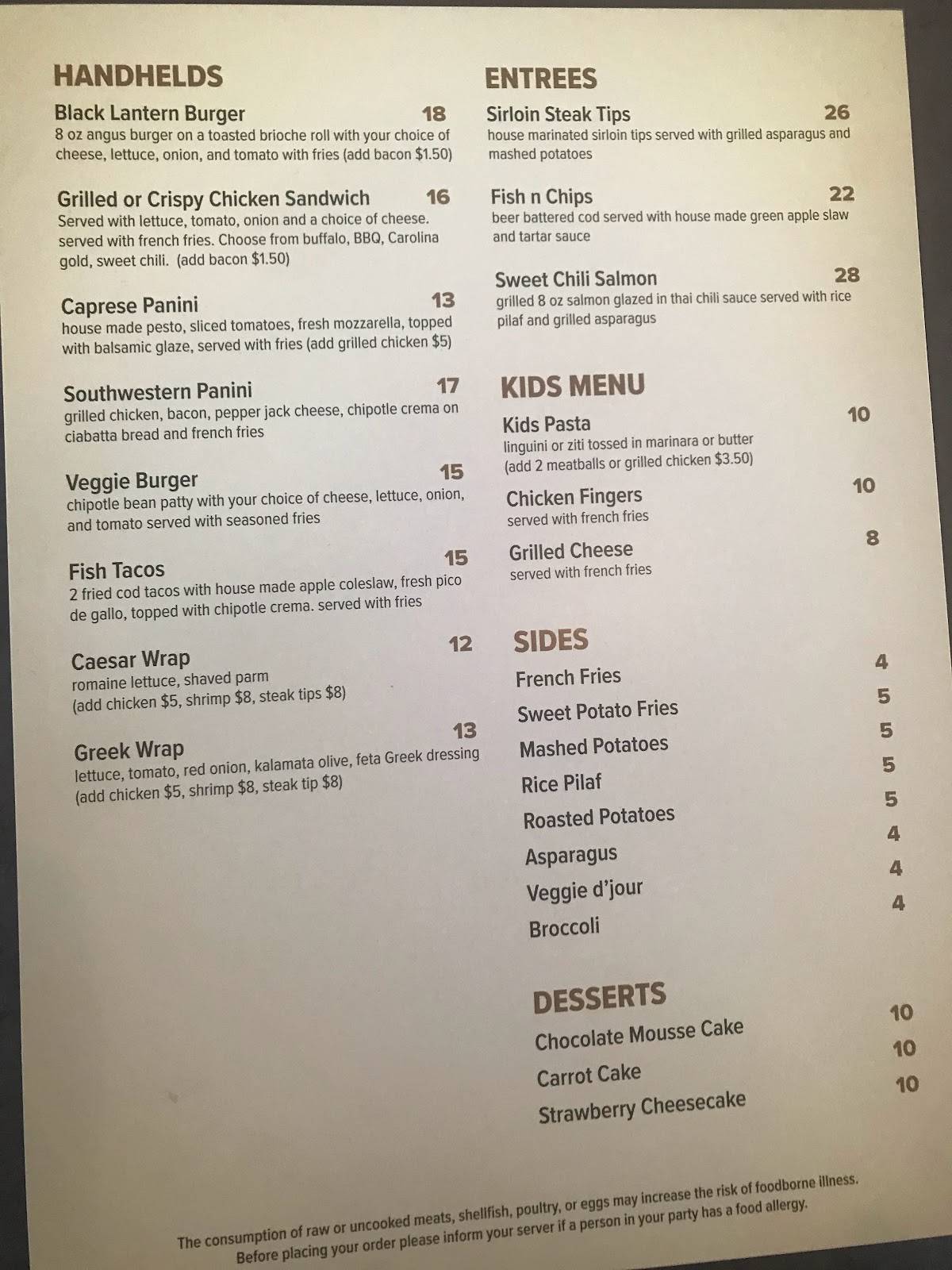 Menu at Black Lantern Tavern pub & bar, Plymouth