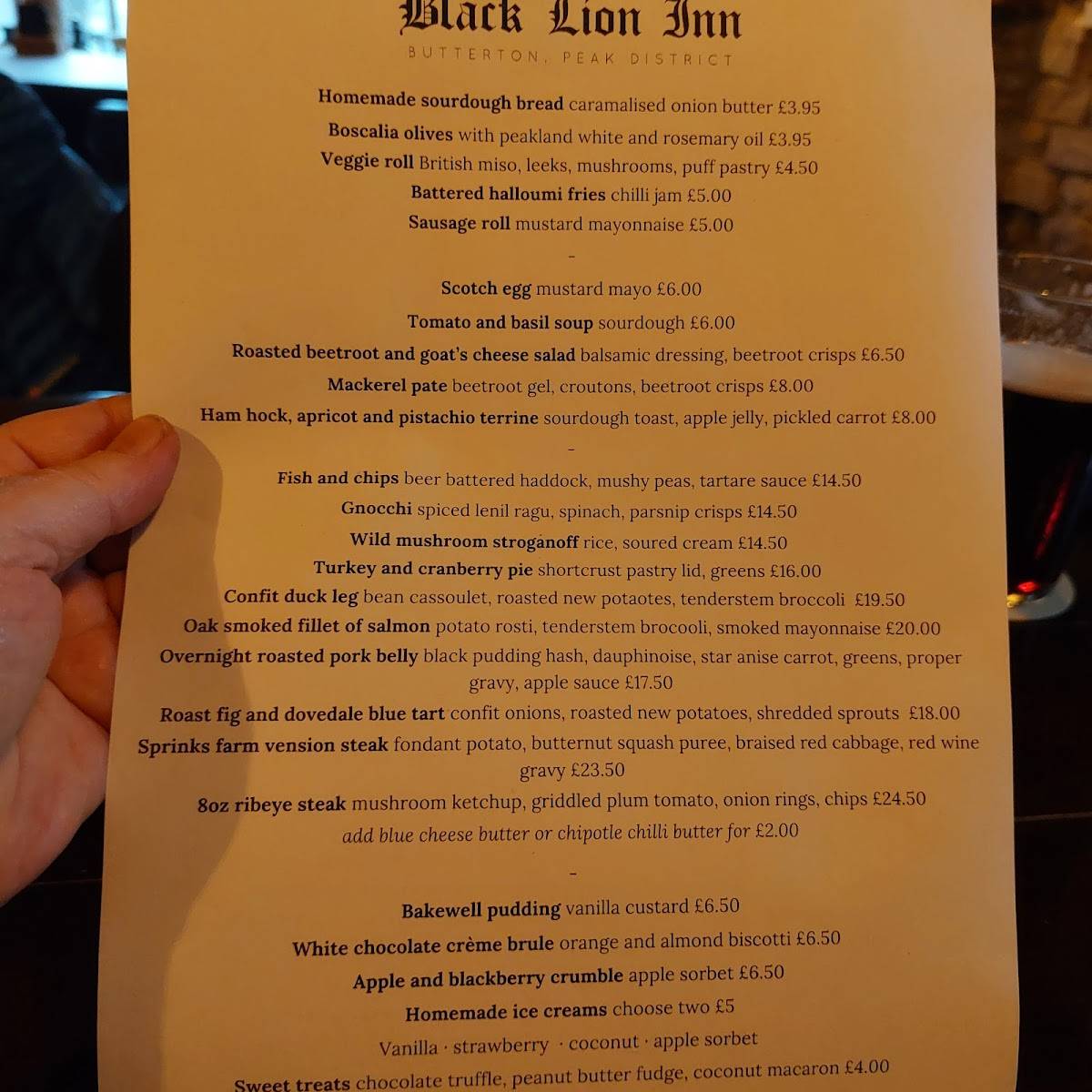 Menu at Black Lion Inn pub & bar, Butterton, Black Lion Inn