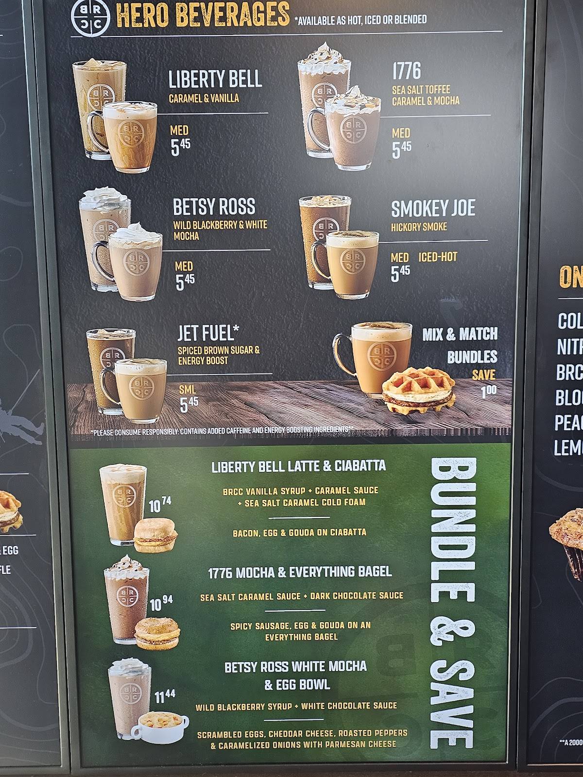 Menu at Black Rifle Coffee Company, Frisco