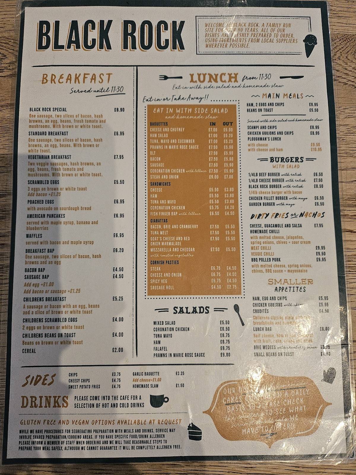 Menu at Black Rock Cafe, Bude-Stratton, Marine Dr