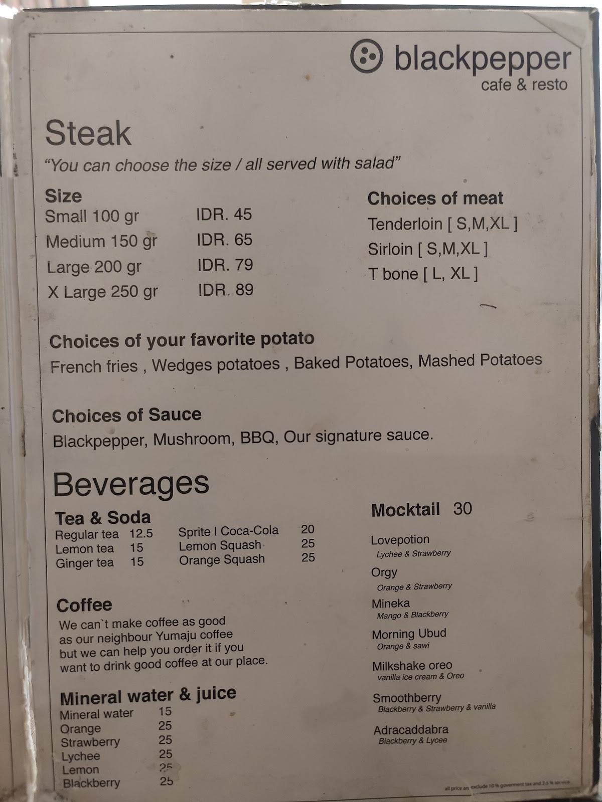 Menu at Blackpepper resto & cafe, Bandung, Jl. Maulana Yusuf No.10
