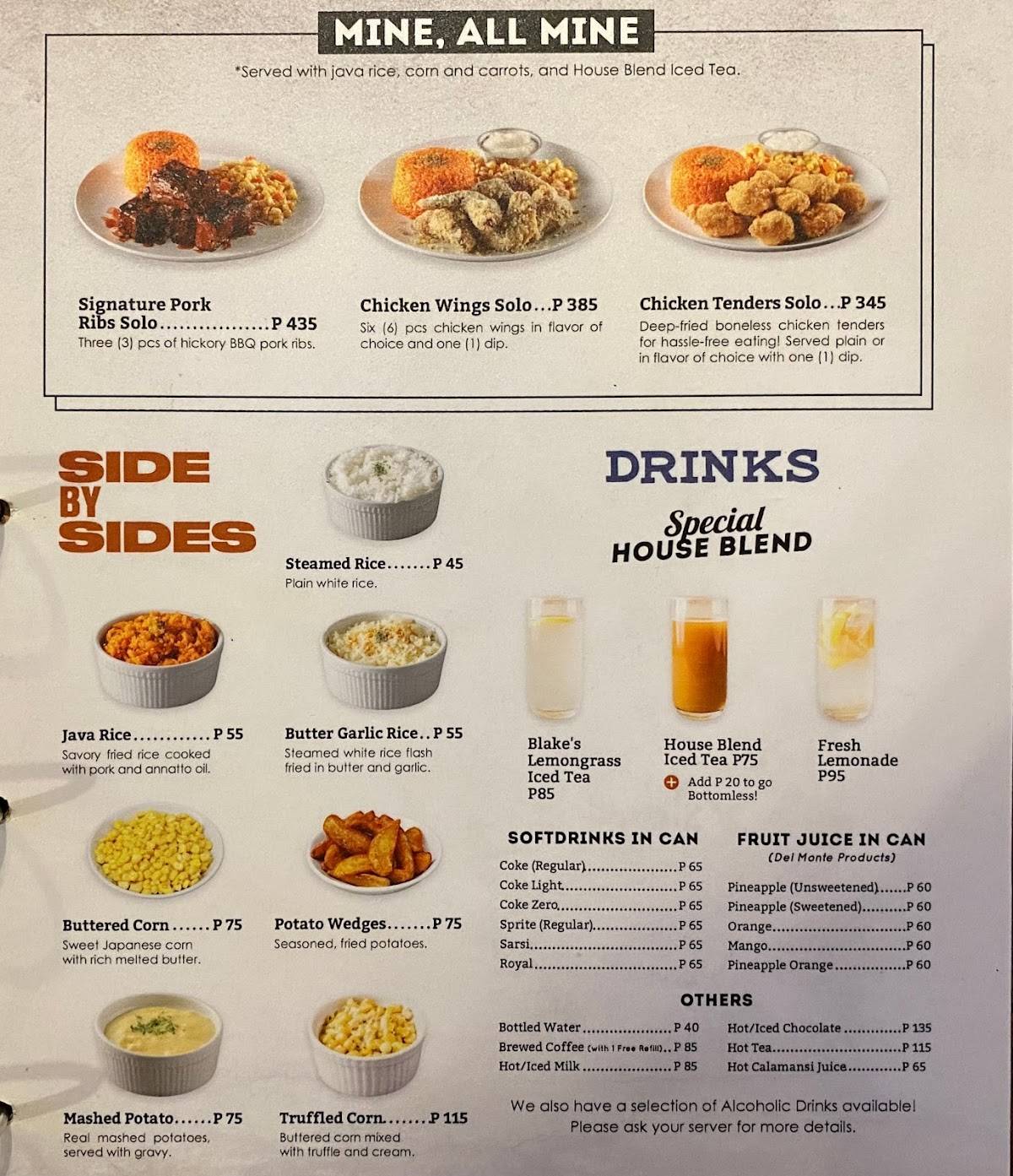 Carta del restaurante Blake's Wings & Steaks - Ayala Malls TriNoma ...