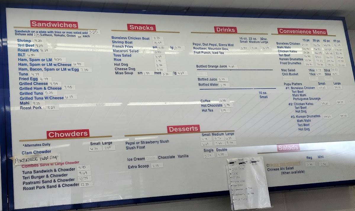 Menu at Blane's Drive Inn - Industrial fast food, Hilo, 150 Wiwoole St