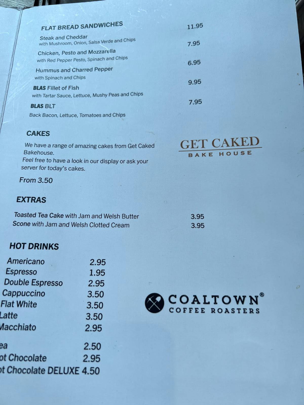 Menu at Blas restaurant, Ammanford