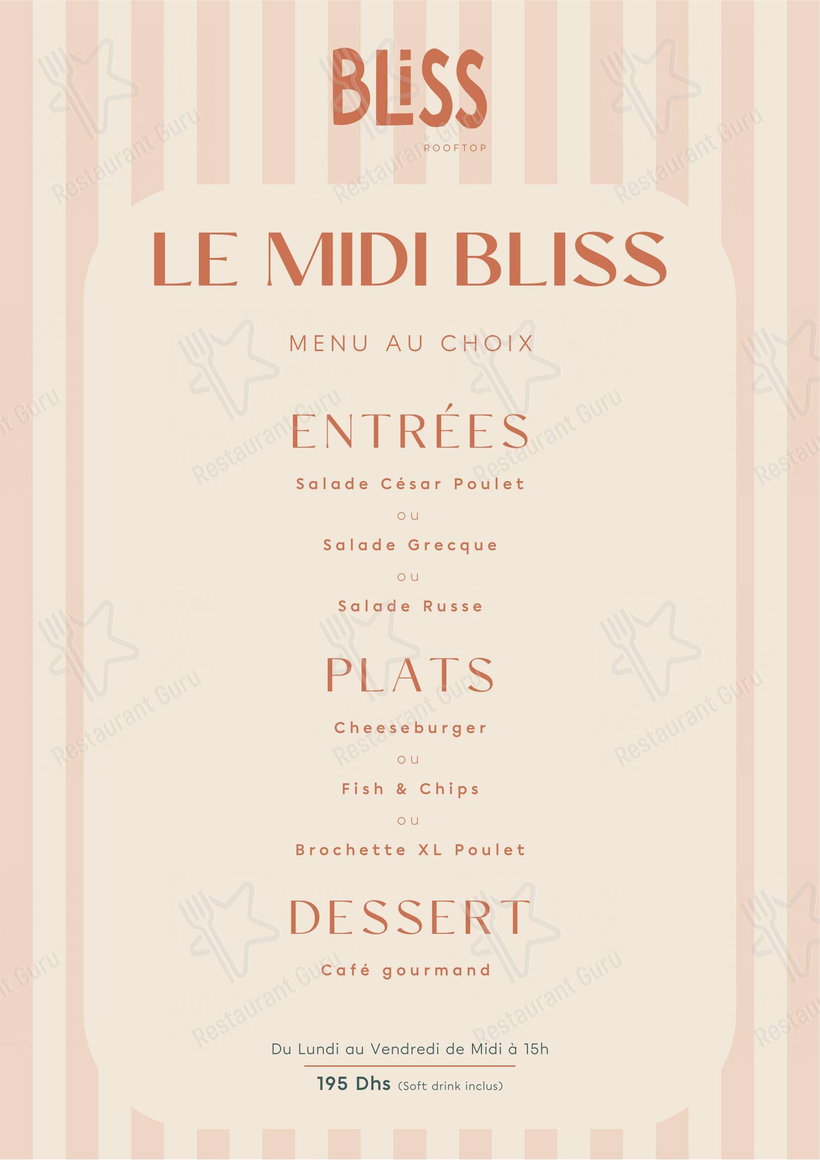 Menu at Bliss Rooftop restaurant, Casablanca