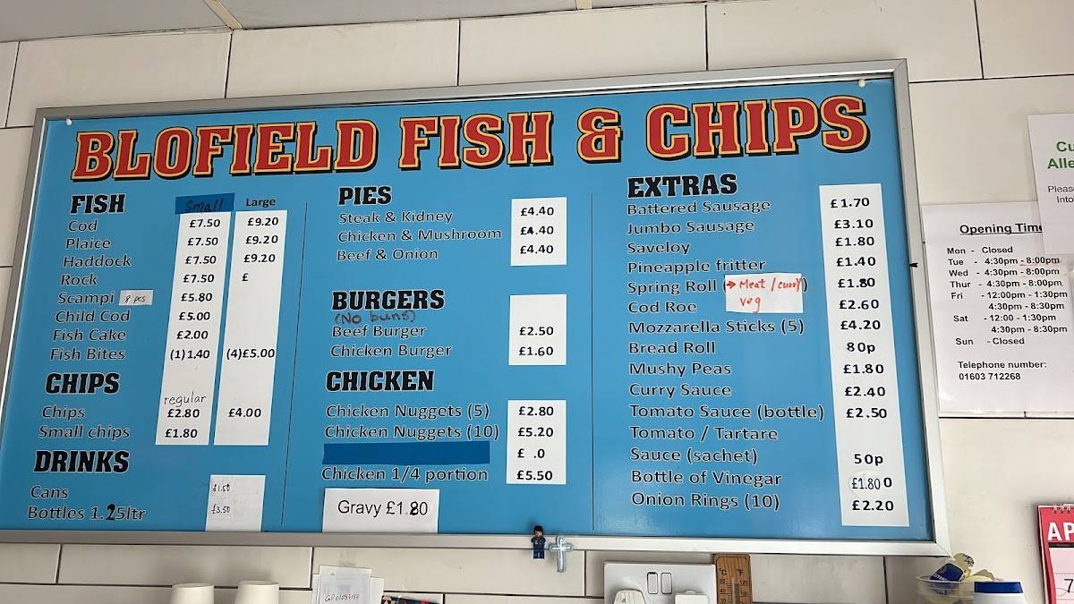 Menu at Blofield Fish & Chip Shop fast food, Blofield, North St