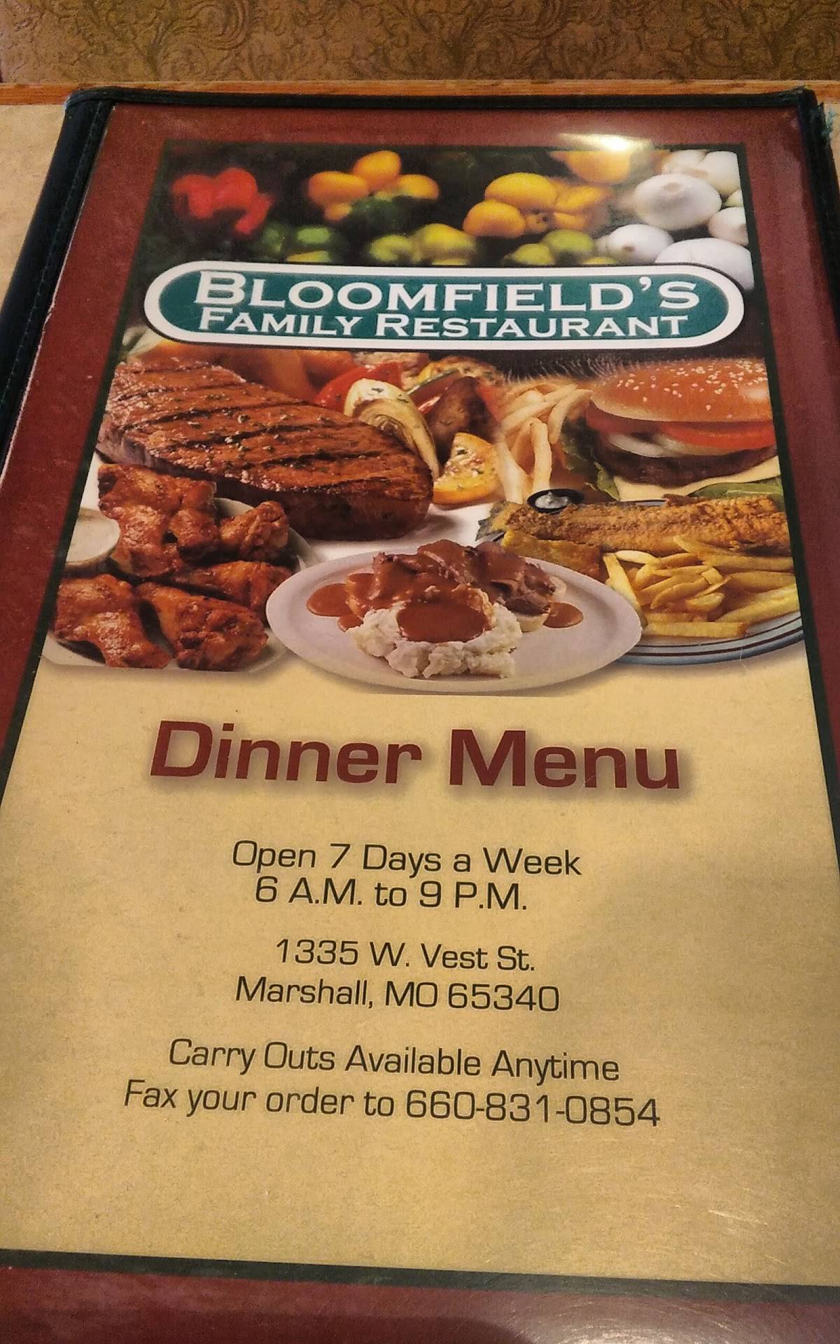 Menu at Bloomfield's Family Restaurant, Marshall